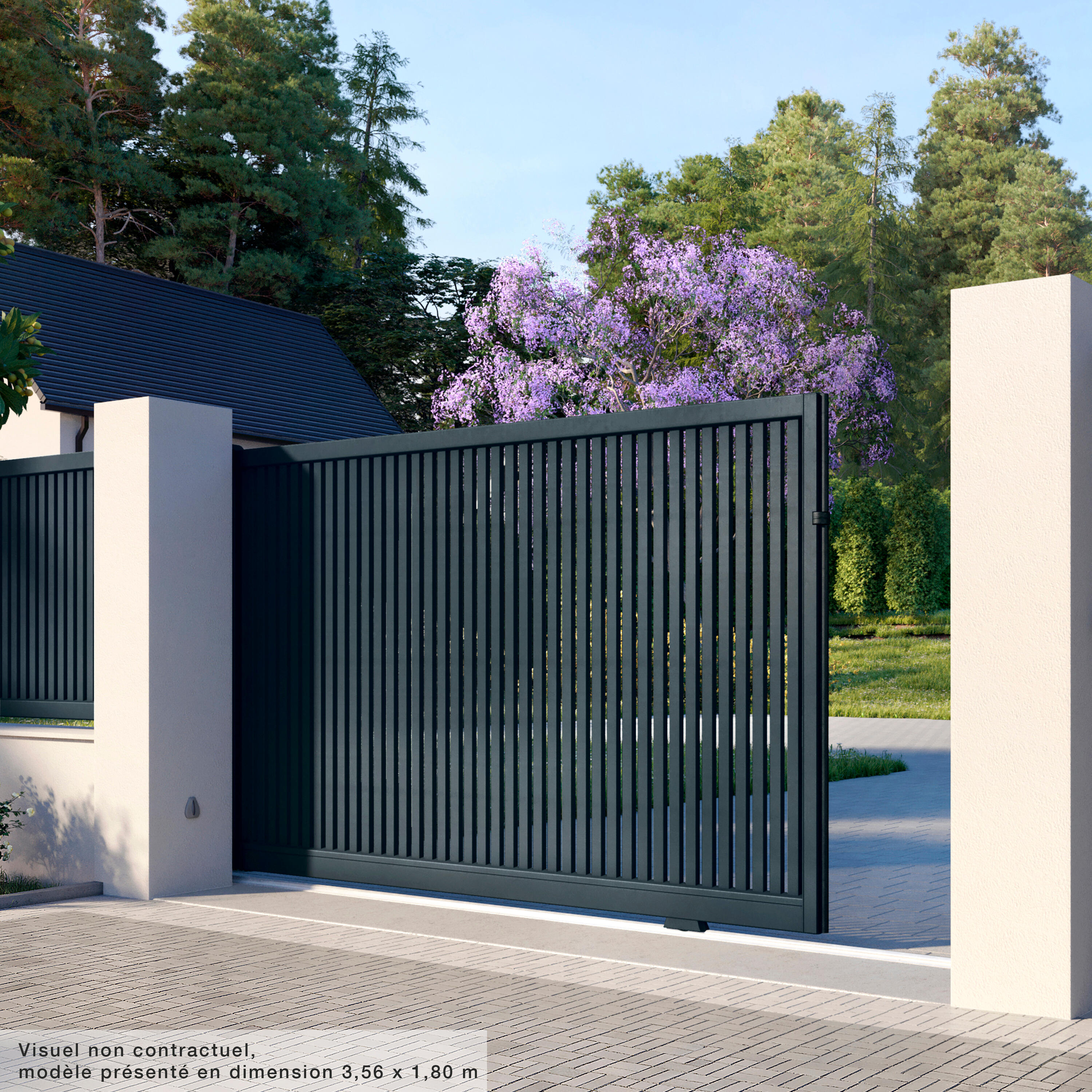 Coulissant alu Lubéria Gris 7016, GRANVAL, l.356 x h.147cm. Ouv. vers ...