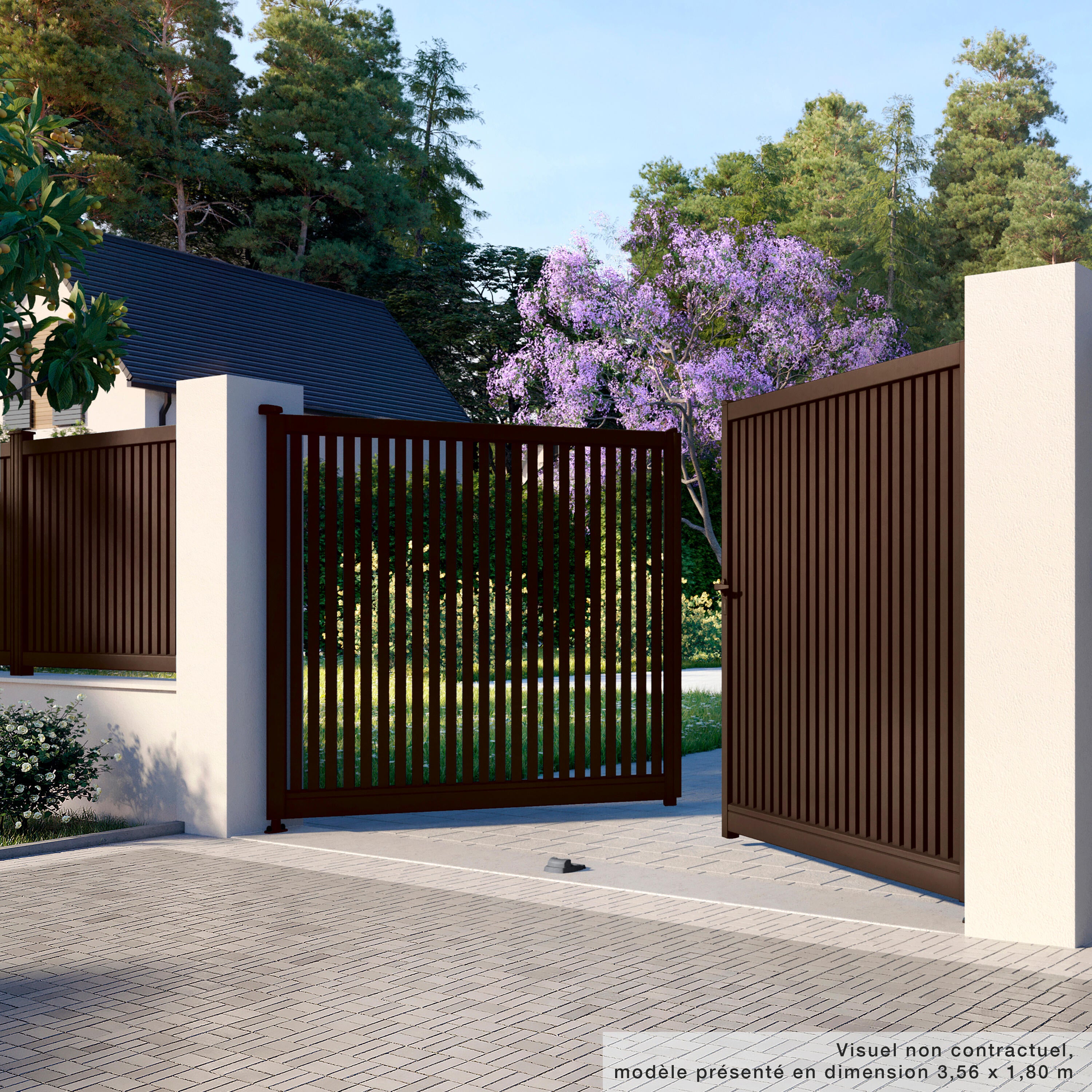 Portail aluminium battant Lubéria Bronze, GRANVAL, l.356 x 147cm ...