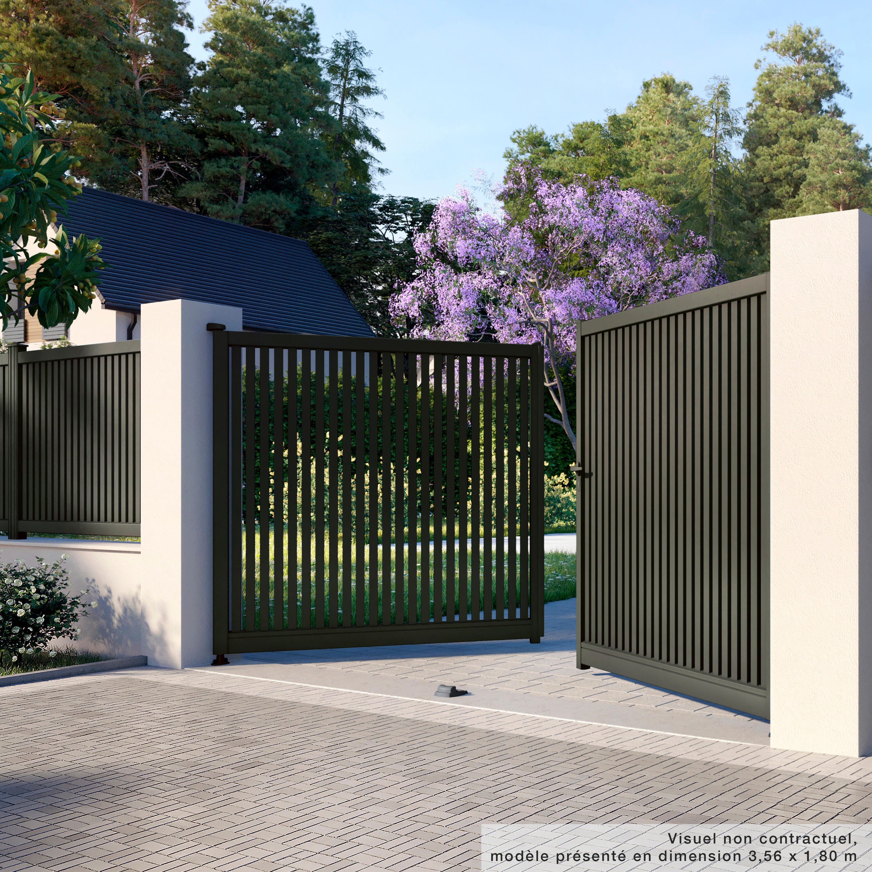 Portail aluminium battant Lubéria Gris 7039, GRANVAL, l.306 x 180cm ...