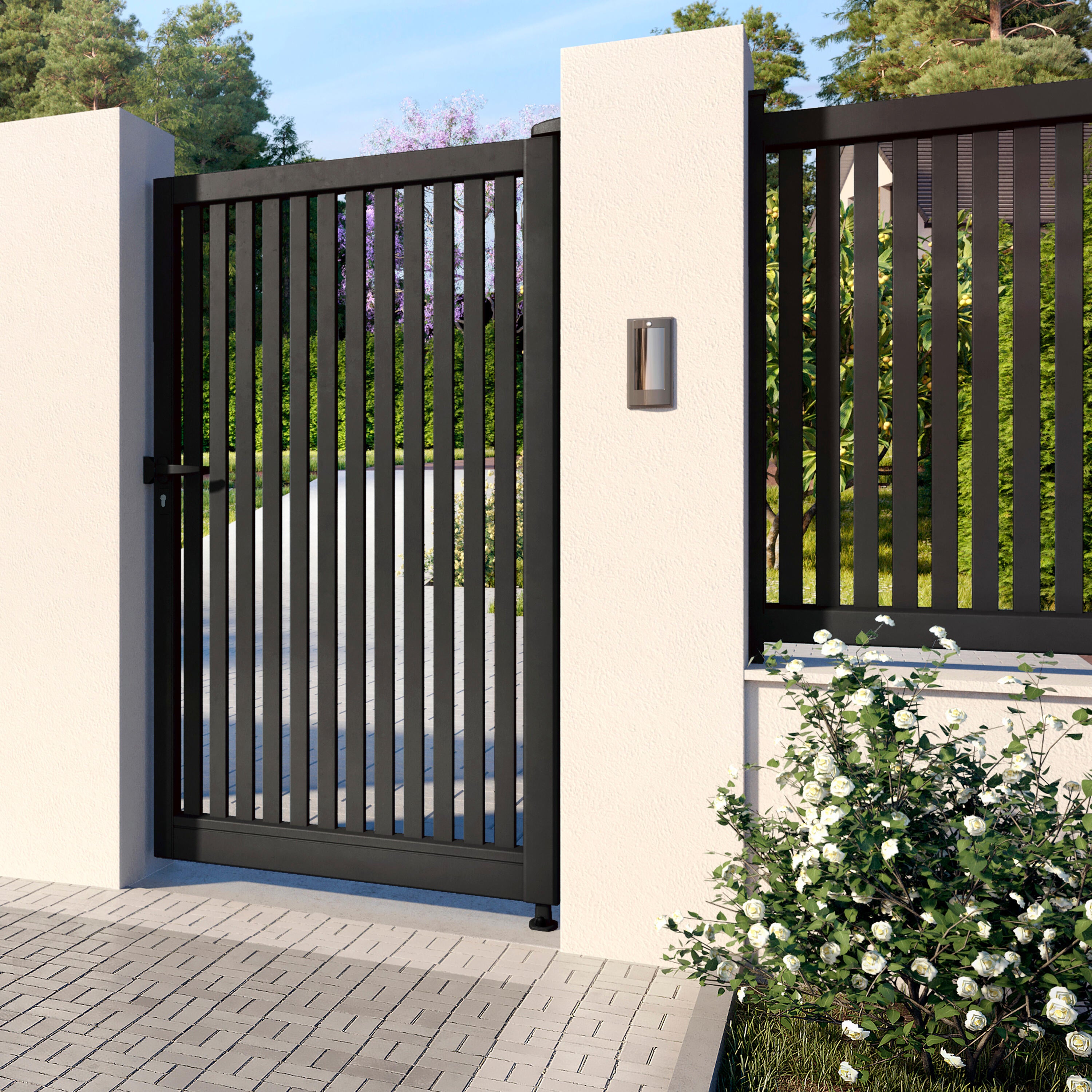 Portillon aluminium Lubéria Gris 7022, GRANVAL, l.104 x h.180cm | Leroy ...