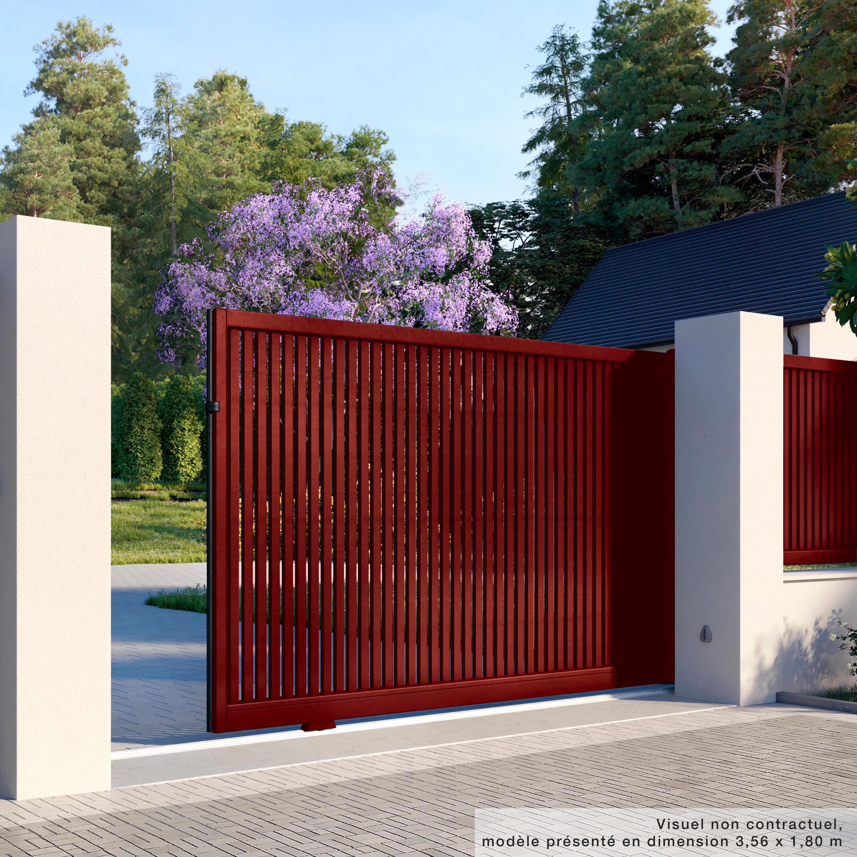 Coulissant alu Lubéria Rouge 3004, GRANVAL, l.406 x h.147cm. Ouv. vers ...