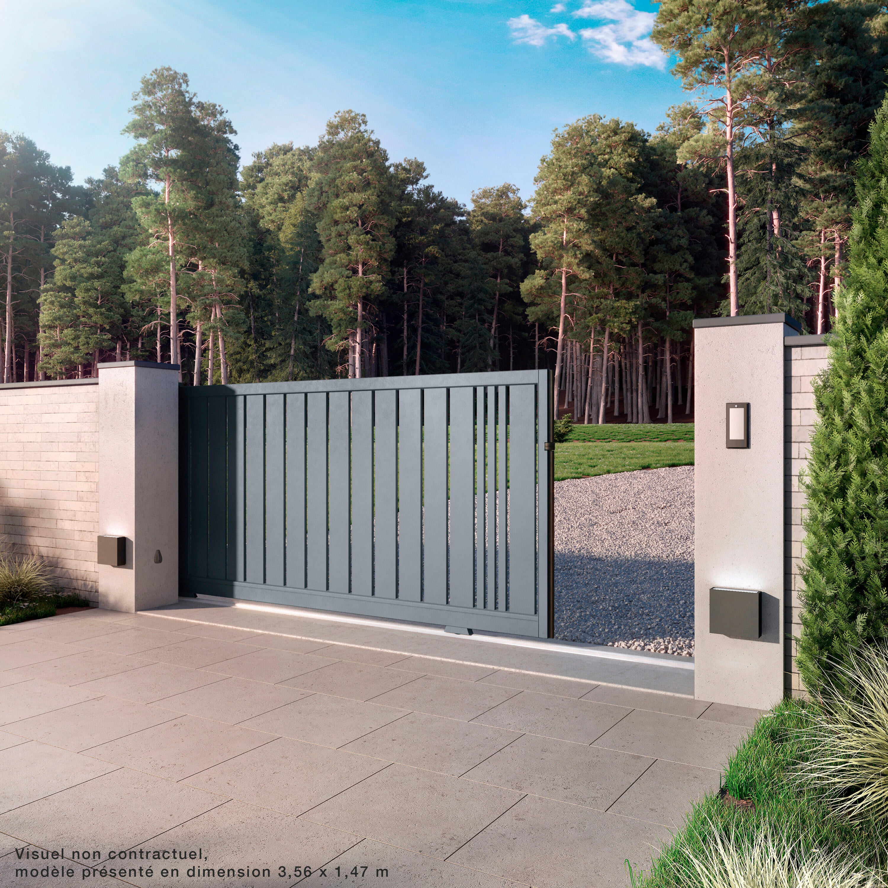 Coulissant alu Valkana Gris 7040, GRANVAL, l.356 x h.180cm. Ouv. vers ...