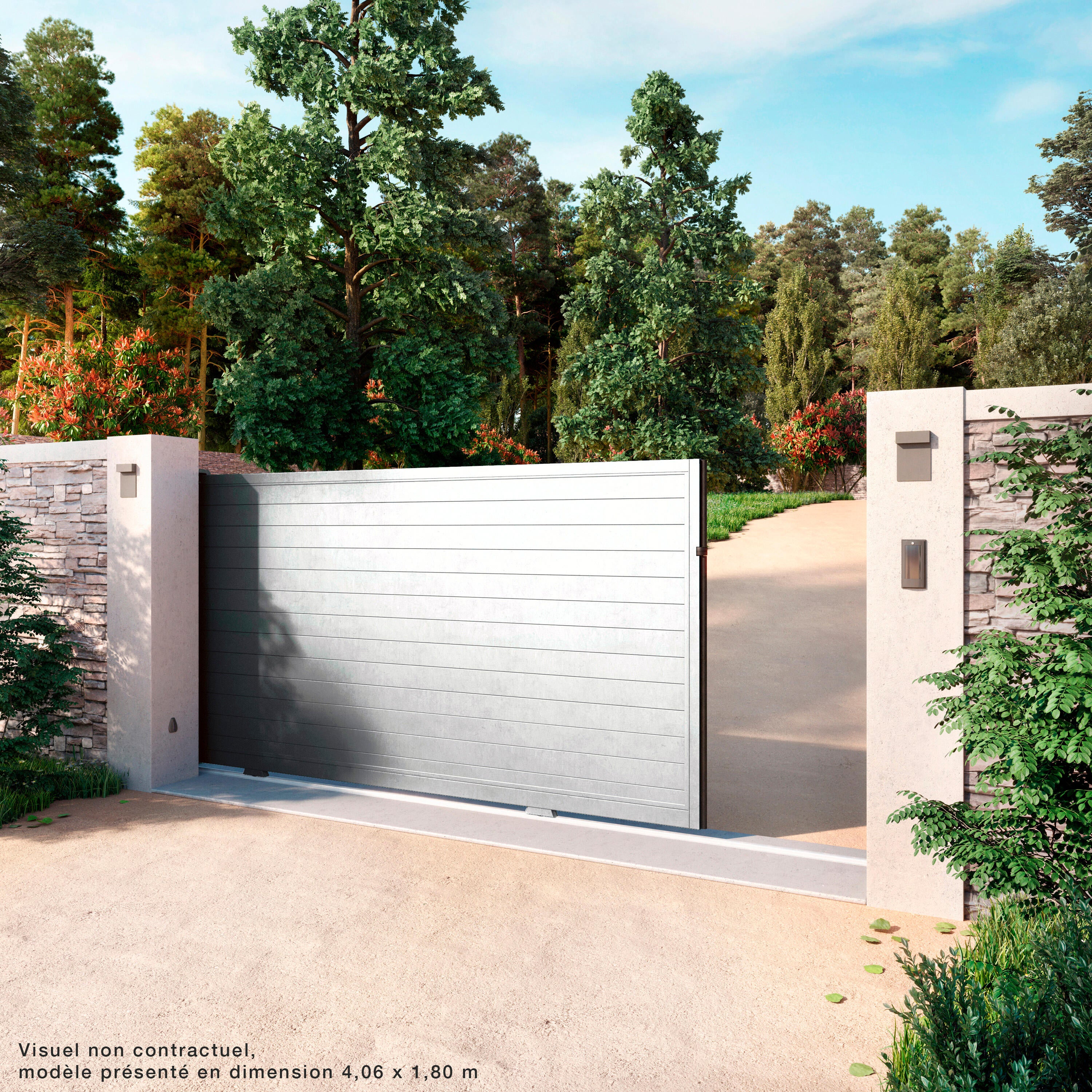 Portail coulissant aluminium Valmont blanc, l.400 x H.147 cm | Leroy Merlin