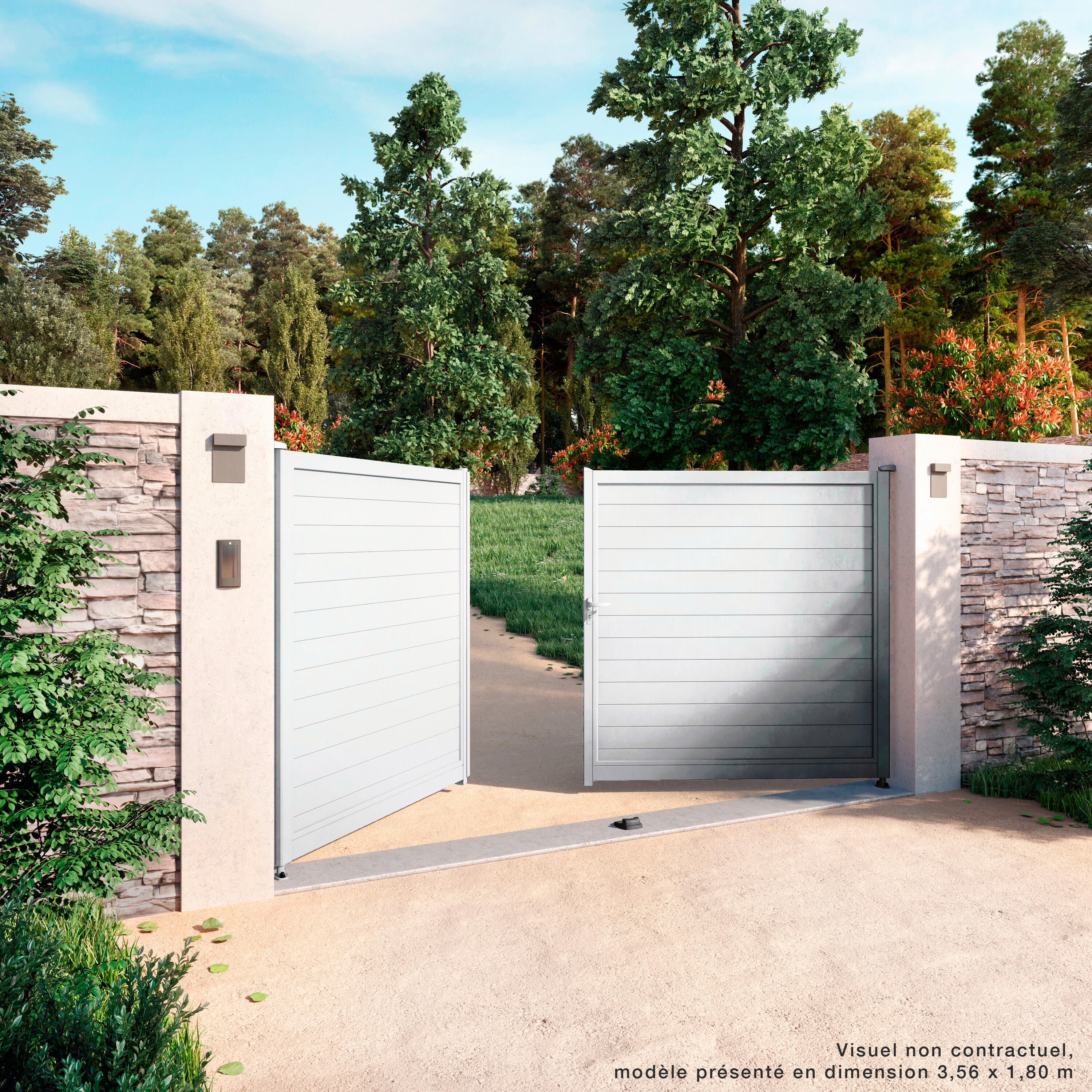 Portail battant aluminium Ldd-2021-56 blanc, l.350 x H.147 cm | Leroy ...