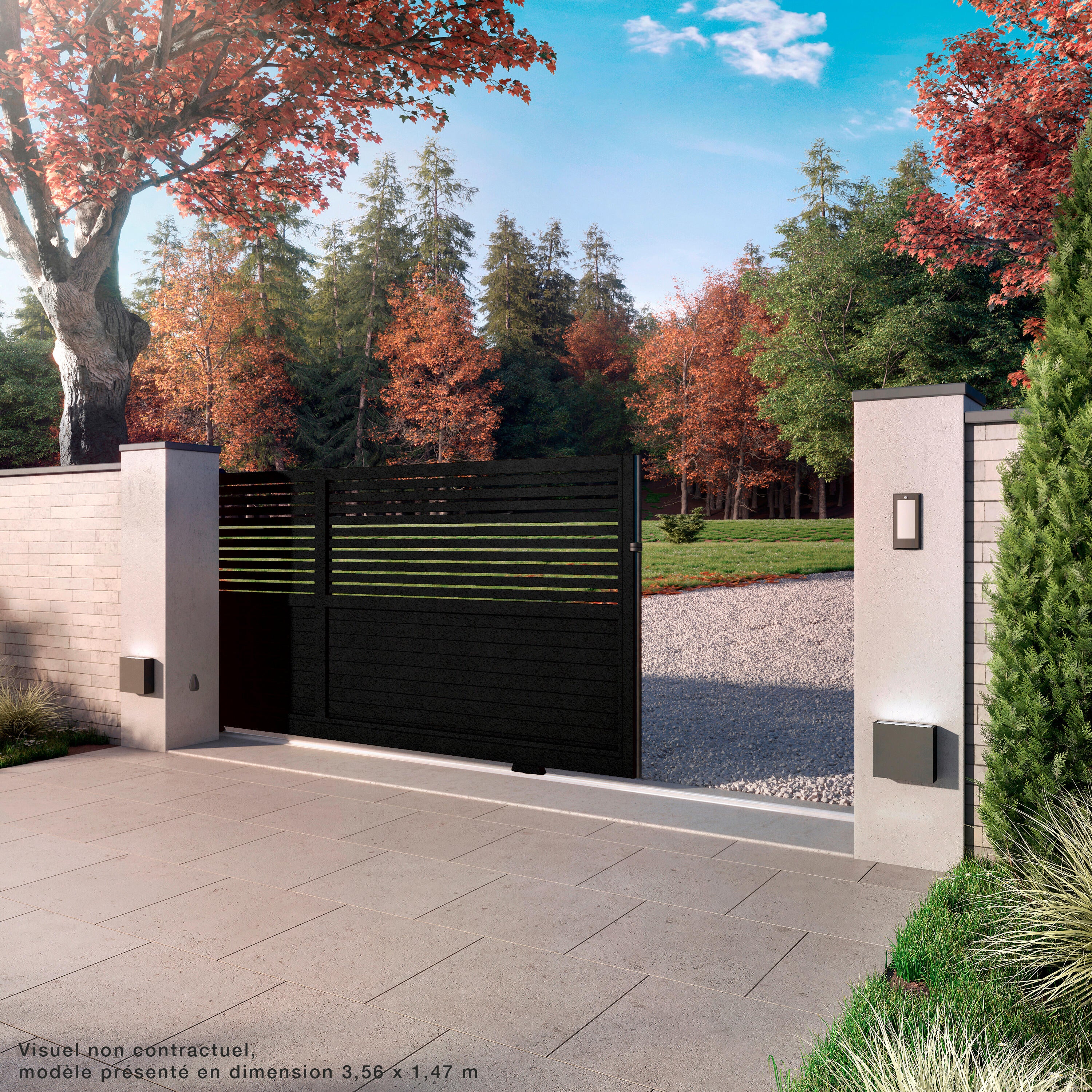Coulissant alu Balmoral Bronze GRANVAL, l.406 x h.147cm. Ouv. vers la ...