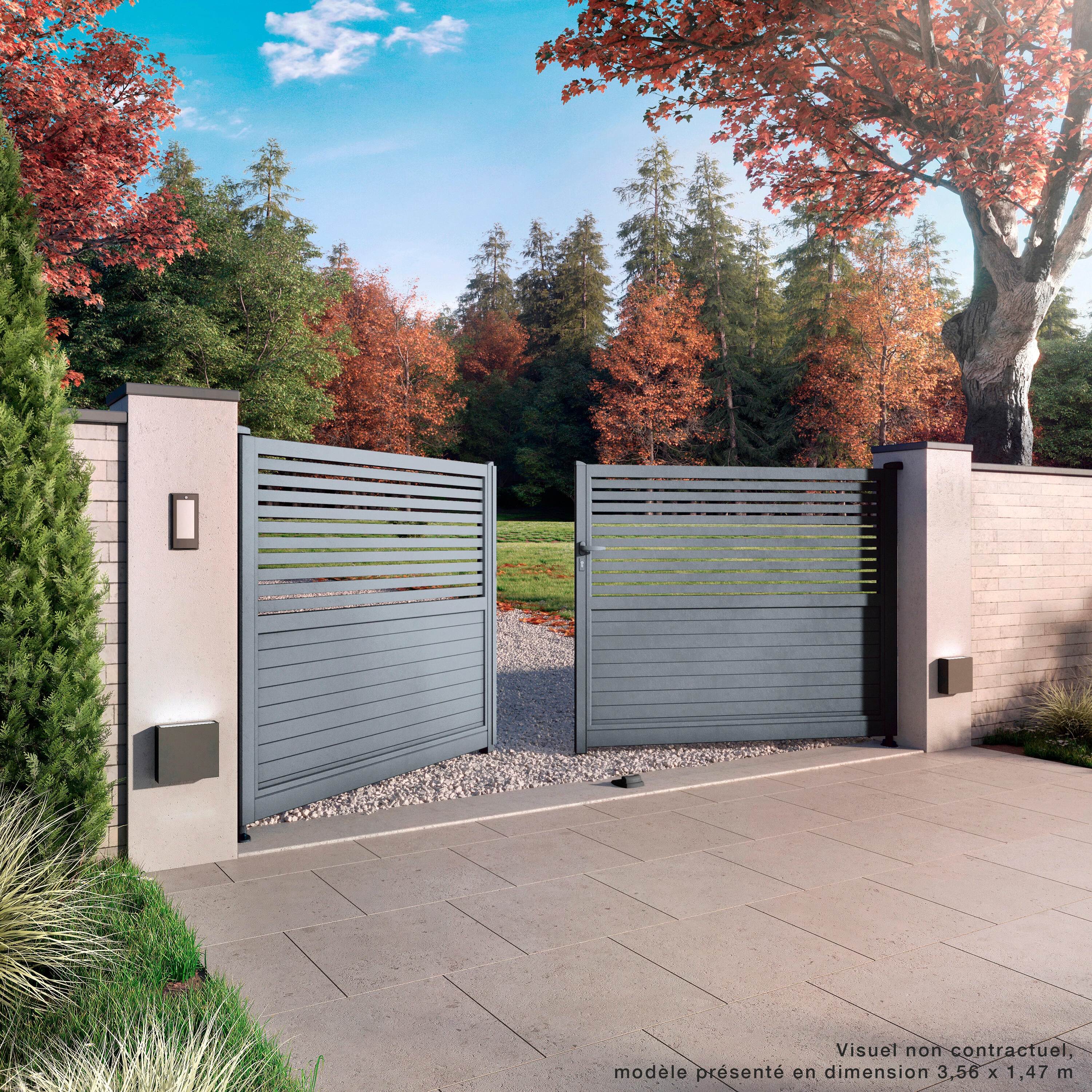 Portail aluminium battant Balmoral Gris 7040, GRANVAL, l.356 x 180cm ...