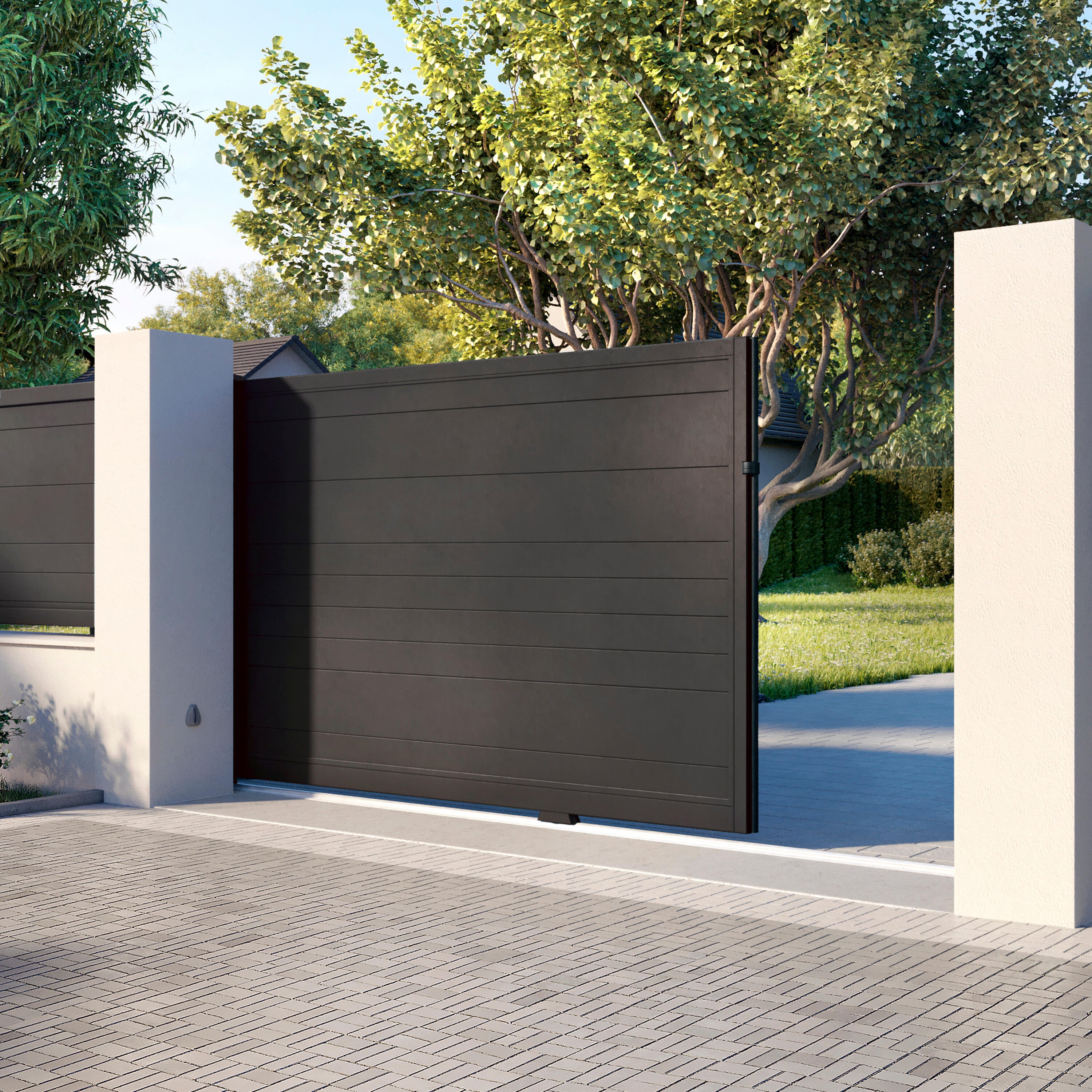 Portail Coulissant Aluminium Alternéa Gris L 350 X H 170 Cm Leroy Merlin