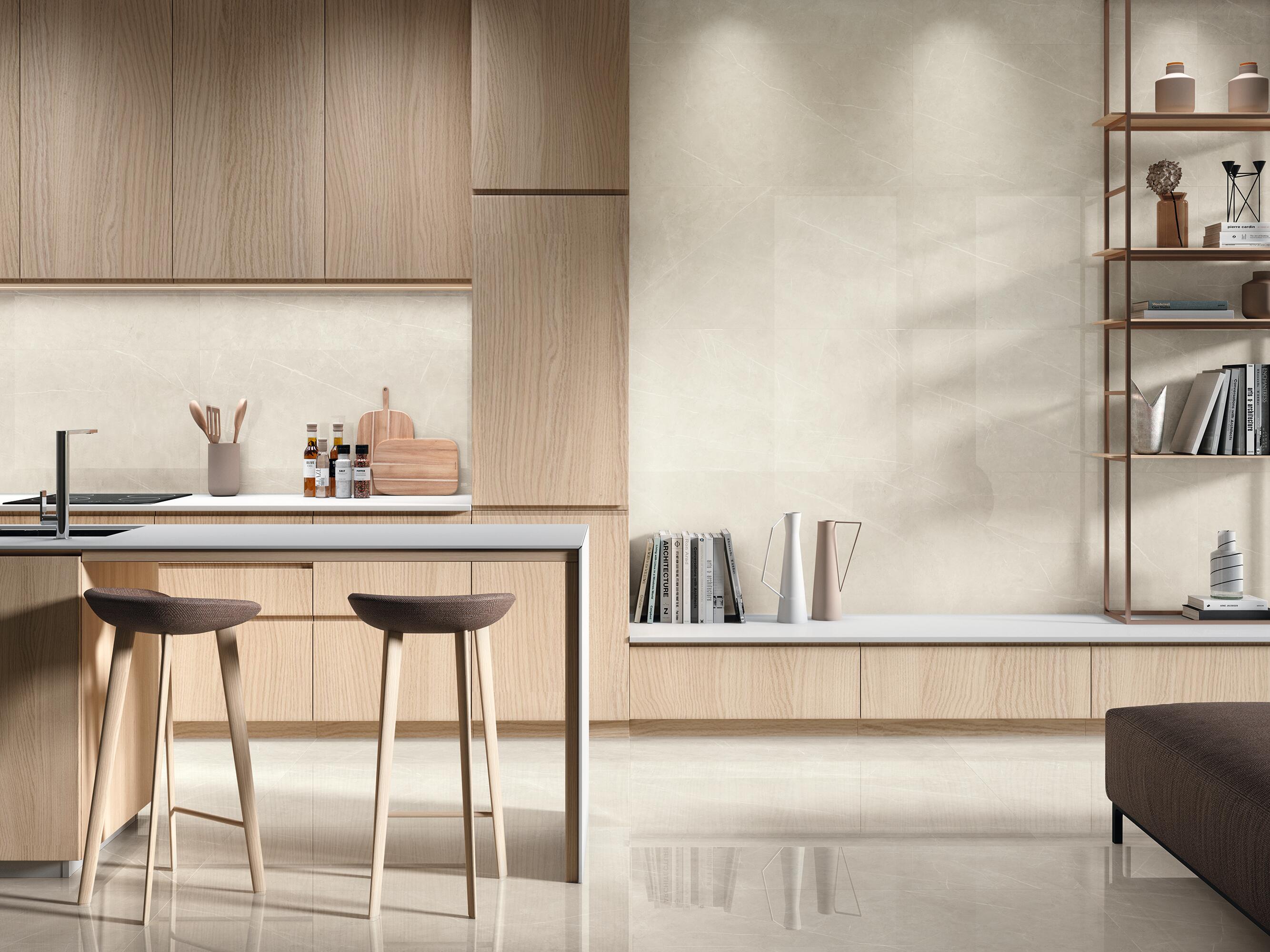 Suelo/Azulejo porcelánico Tessino efecto mármol ivory pulido 60x120 cm ...