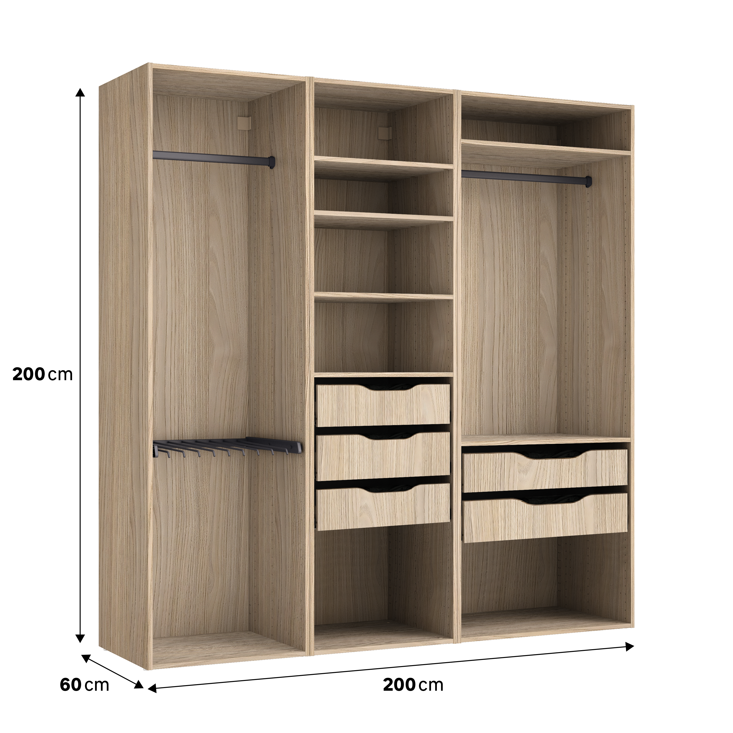Kit vestidor Spaceo Home 3 modulos Roble 200X200X60 compo nº 22 | Leroy ...