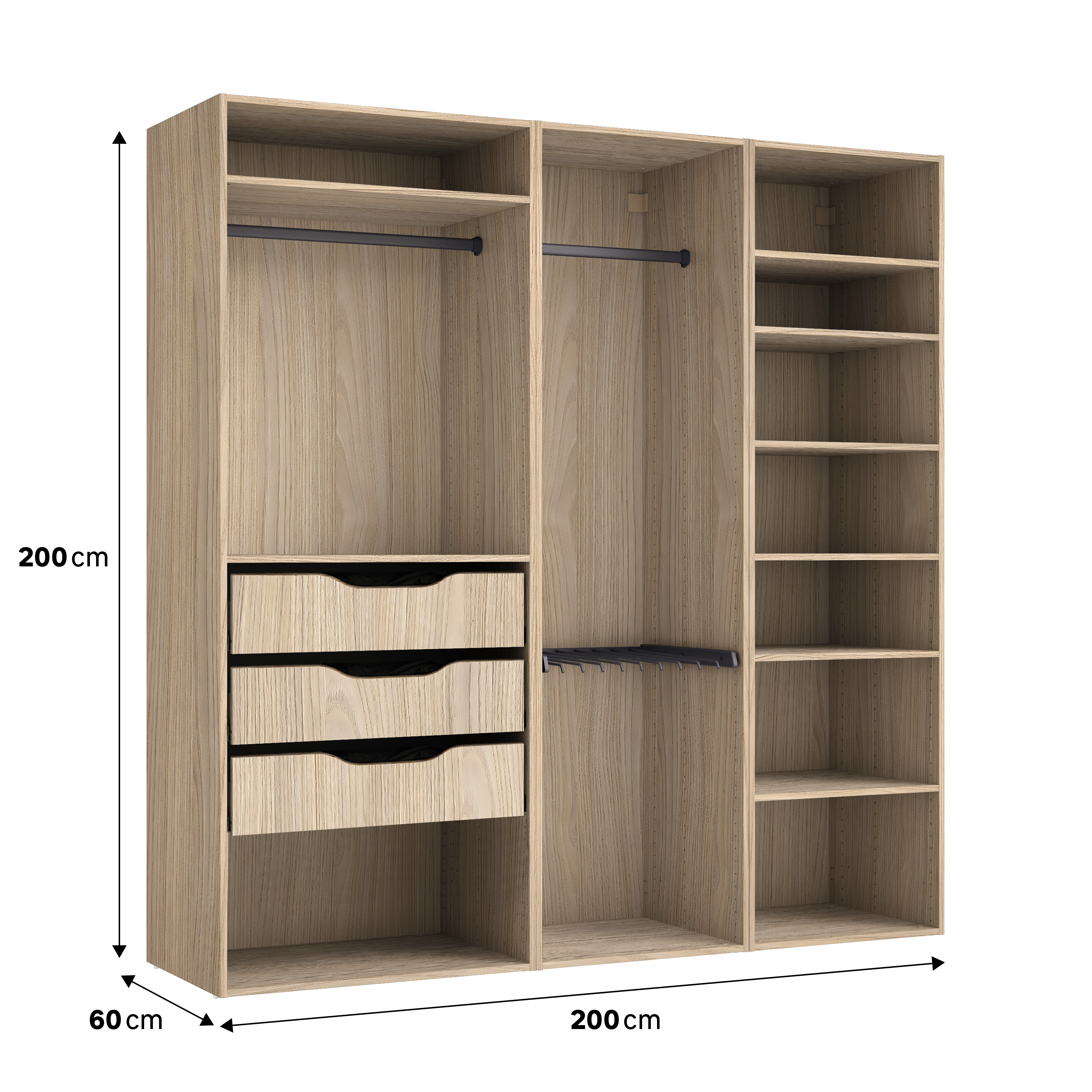 Kit vestidor Spaceo Home 3 modulos Roble 200X200X60 compo nº 25 | Leroy ...