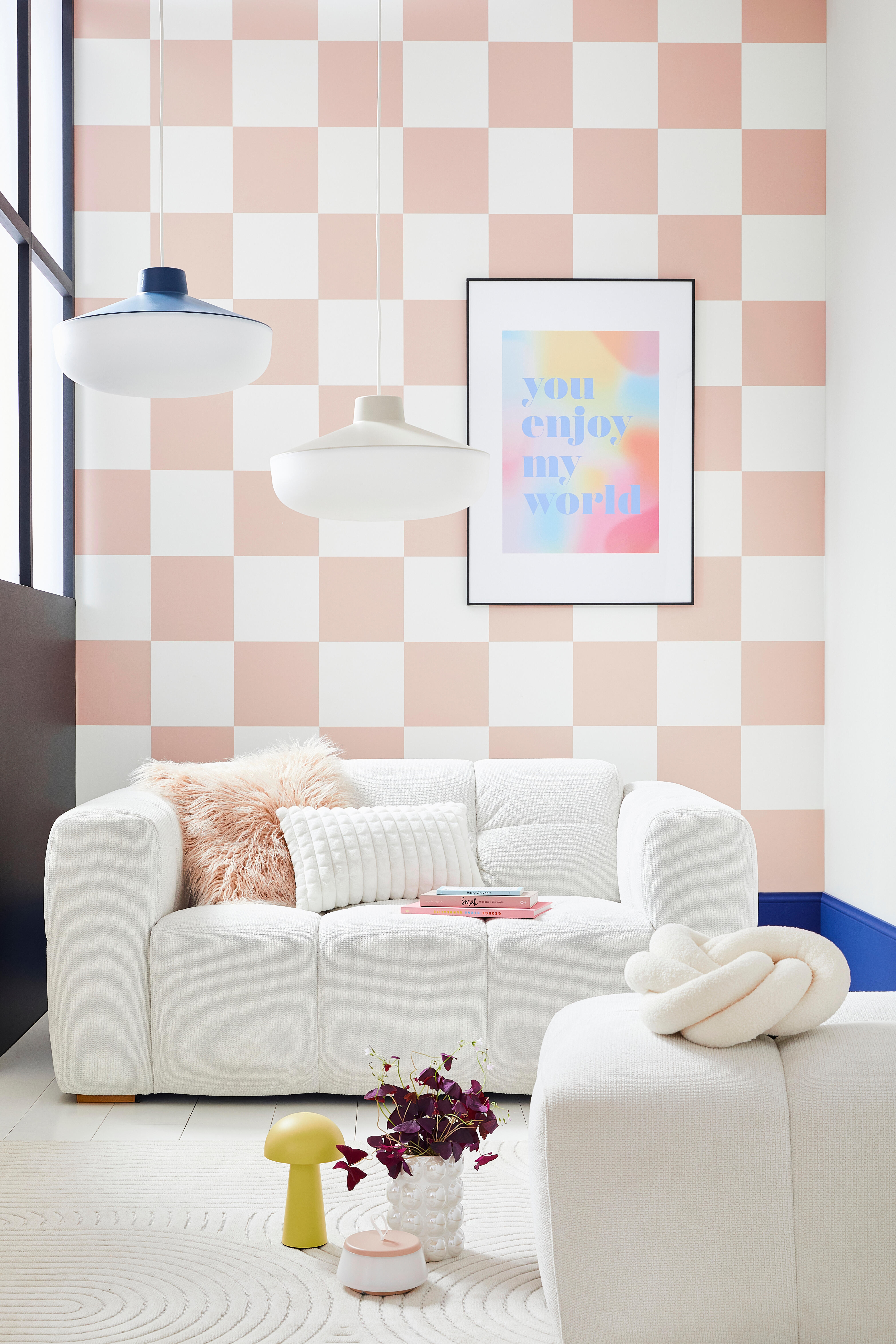 Papier peint intissé Damier dreamland rose | Leroy Merlin