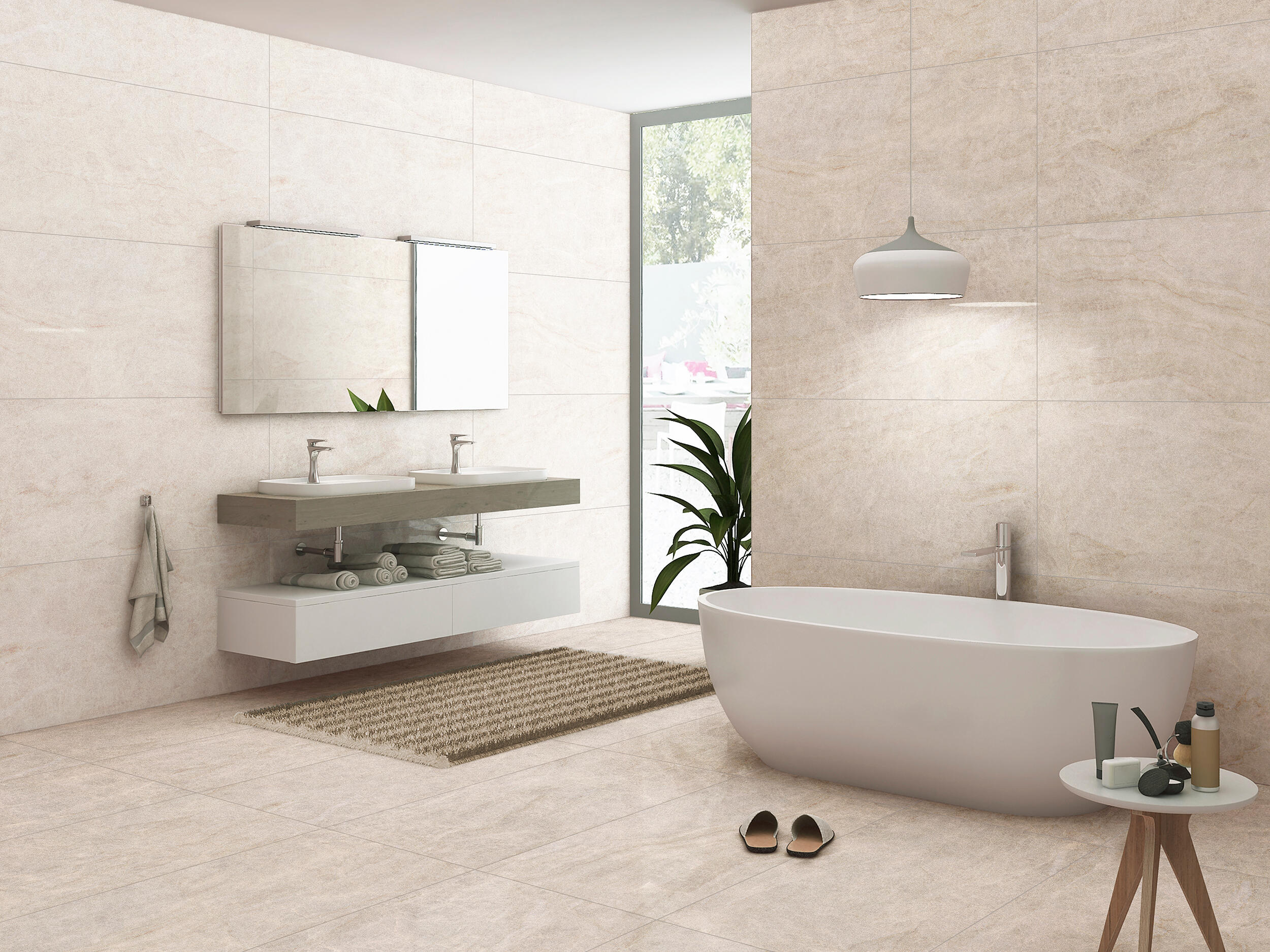 Suelo/Azulejo porcelánico Ng Pure efecto piedra crema 60x120 cm C1 ...