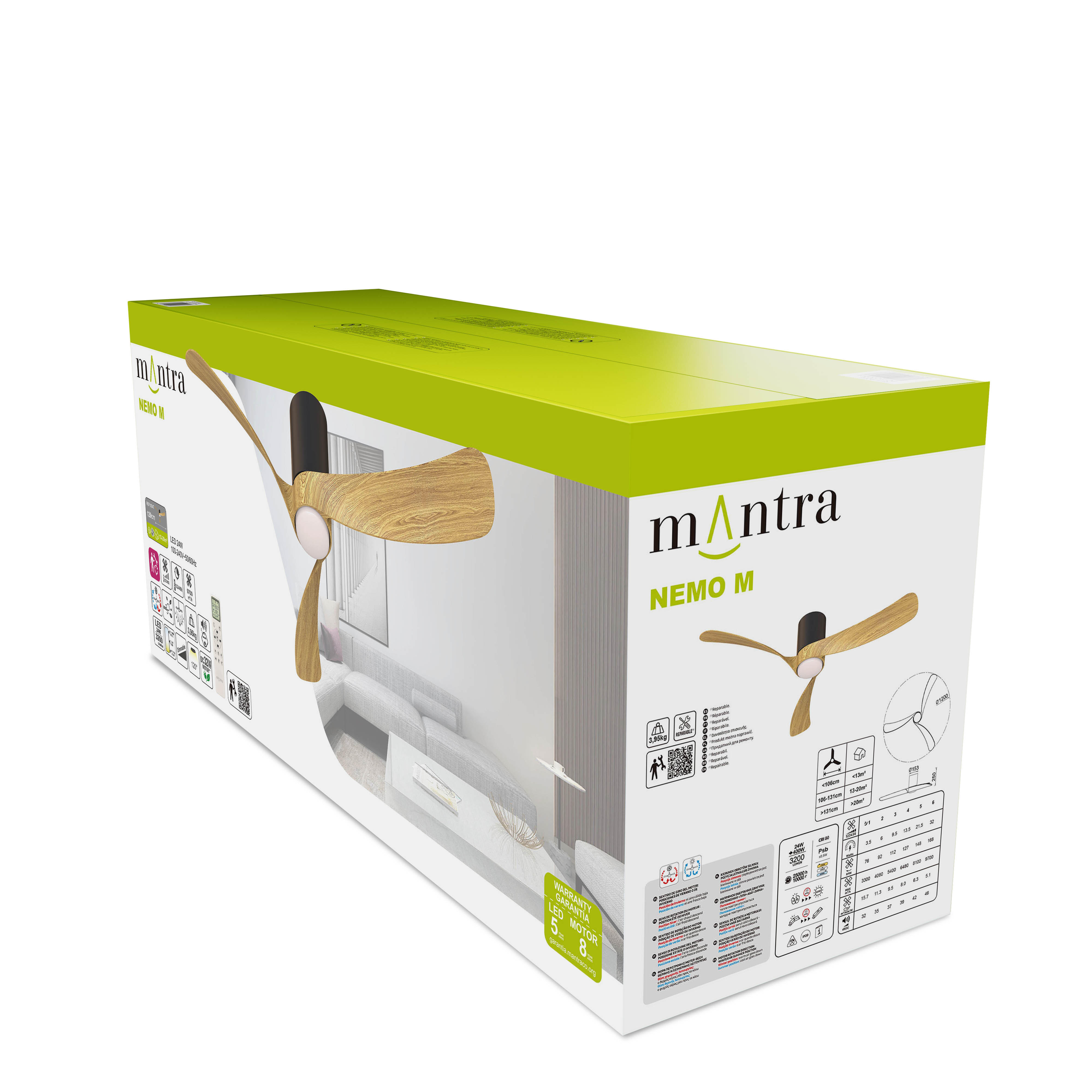 Ventilateur de plafond avec éclairage led, Nemo, MANTRA, D122 cm, noir et bois | Leroy Merlin