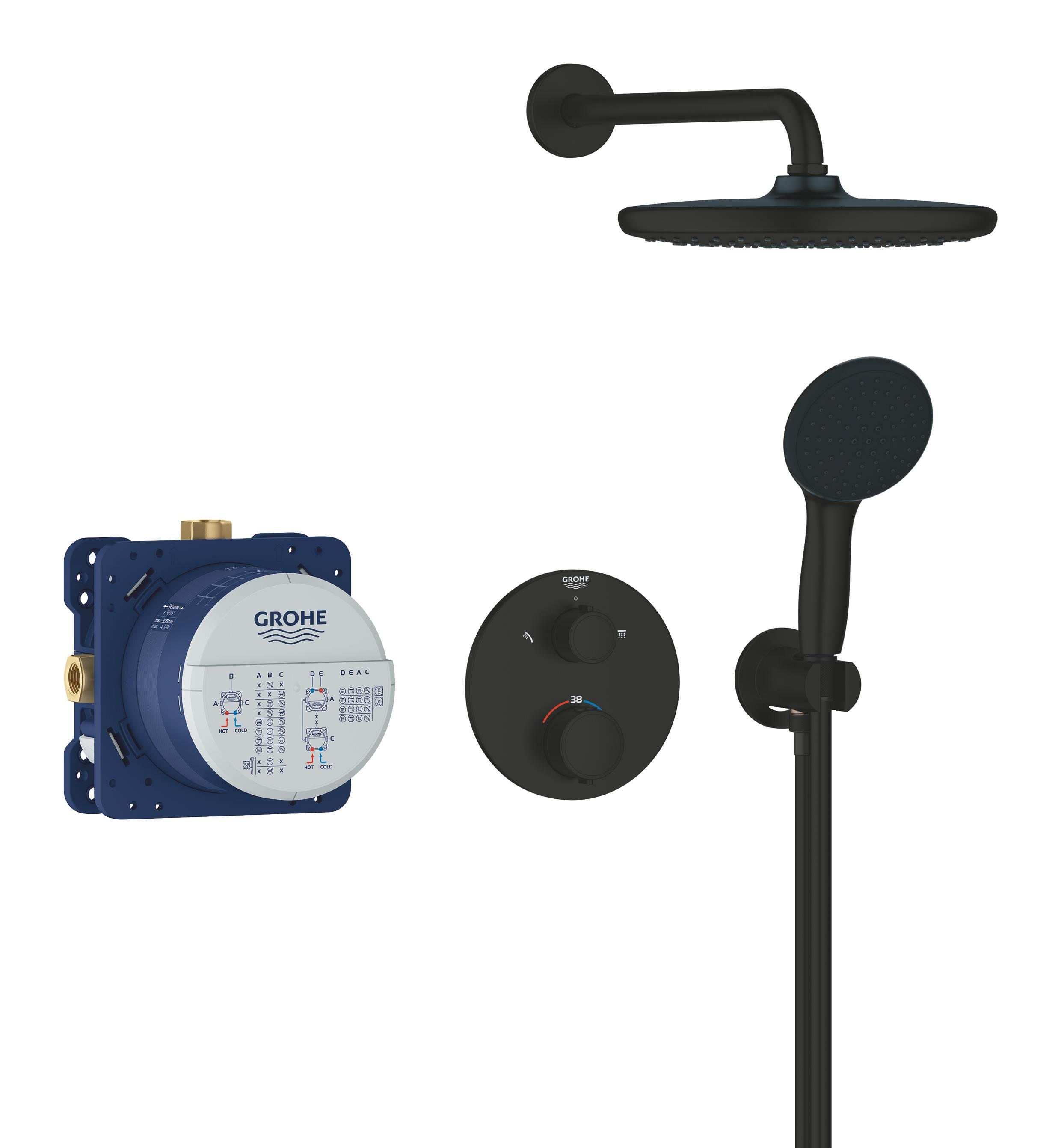 Ducha empotrada termostática GROHE Precision Comfort 250 NG negro mate ...