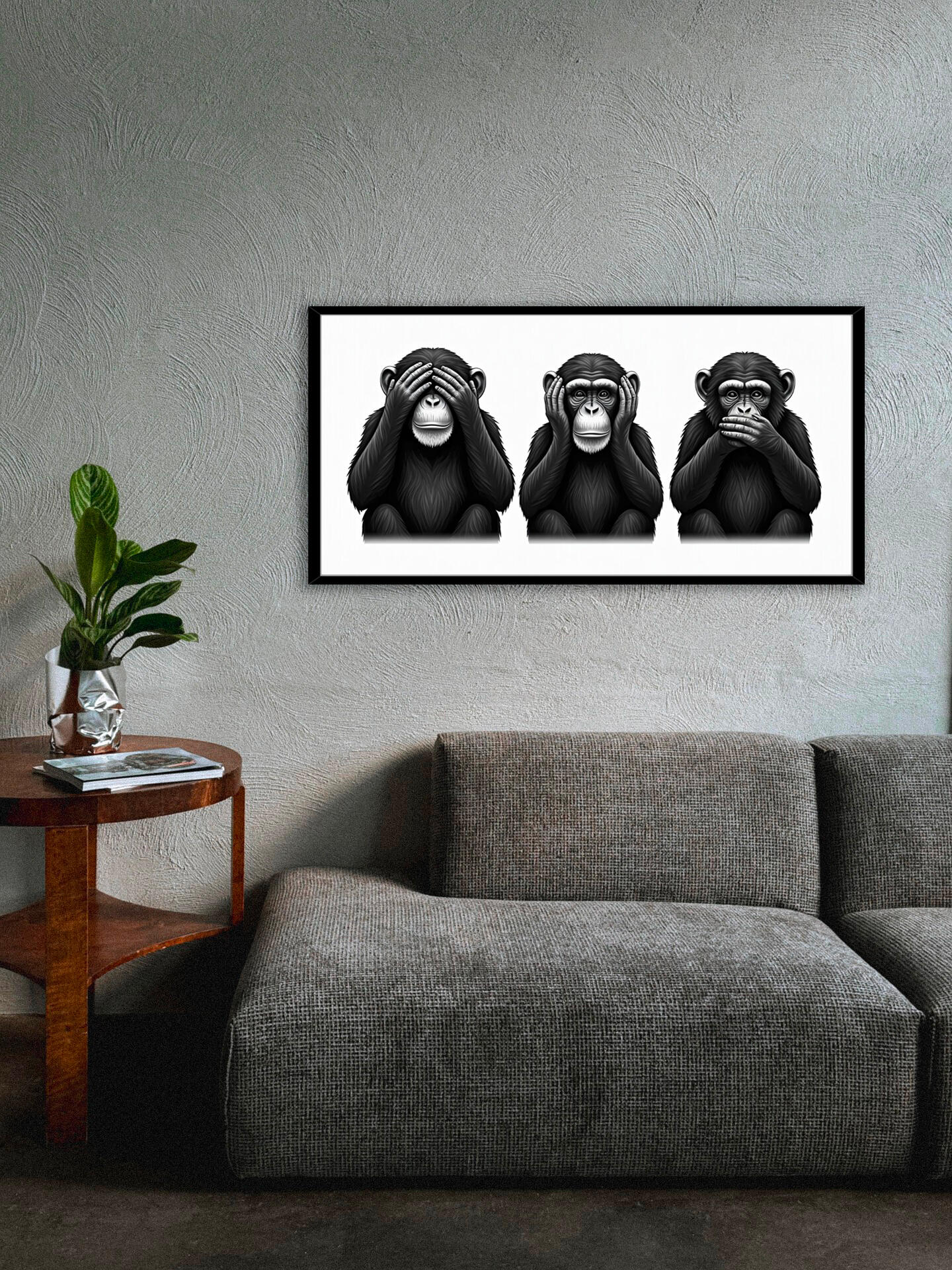 Stampa incorniciata Tre scimmiette bianco e nero 44 x 84 cm | Leroy Merlin