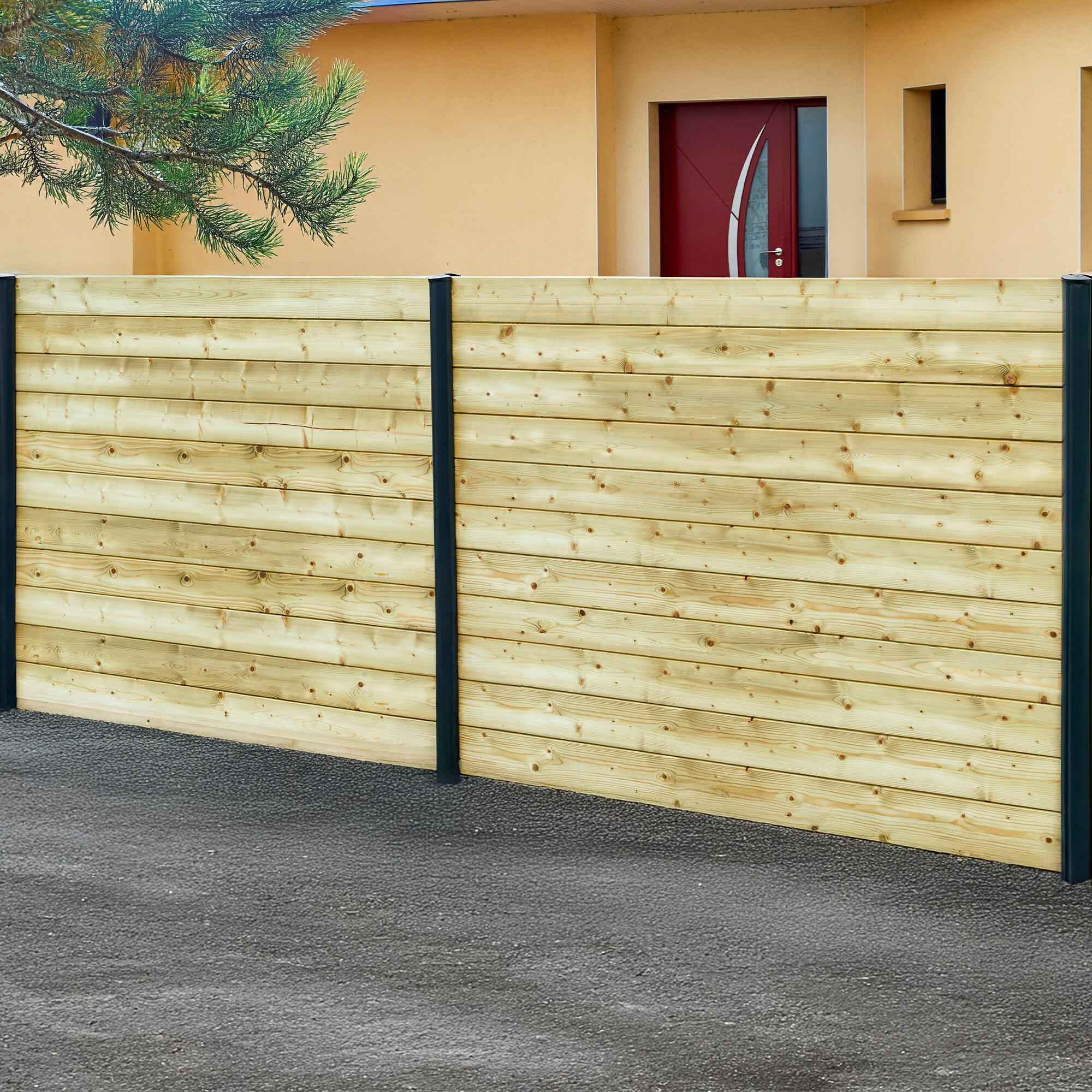 Poteau acier à sceller gris 7016 pour clôture bois, Axis line, H.230cm ...