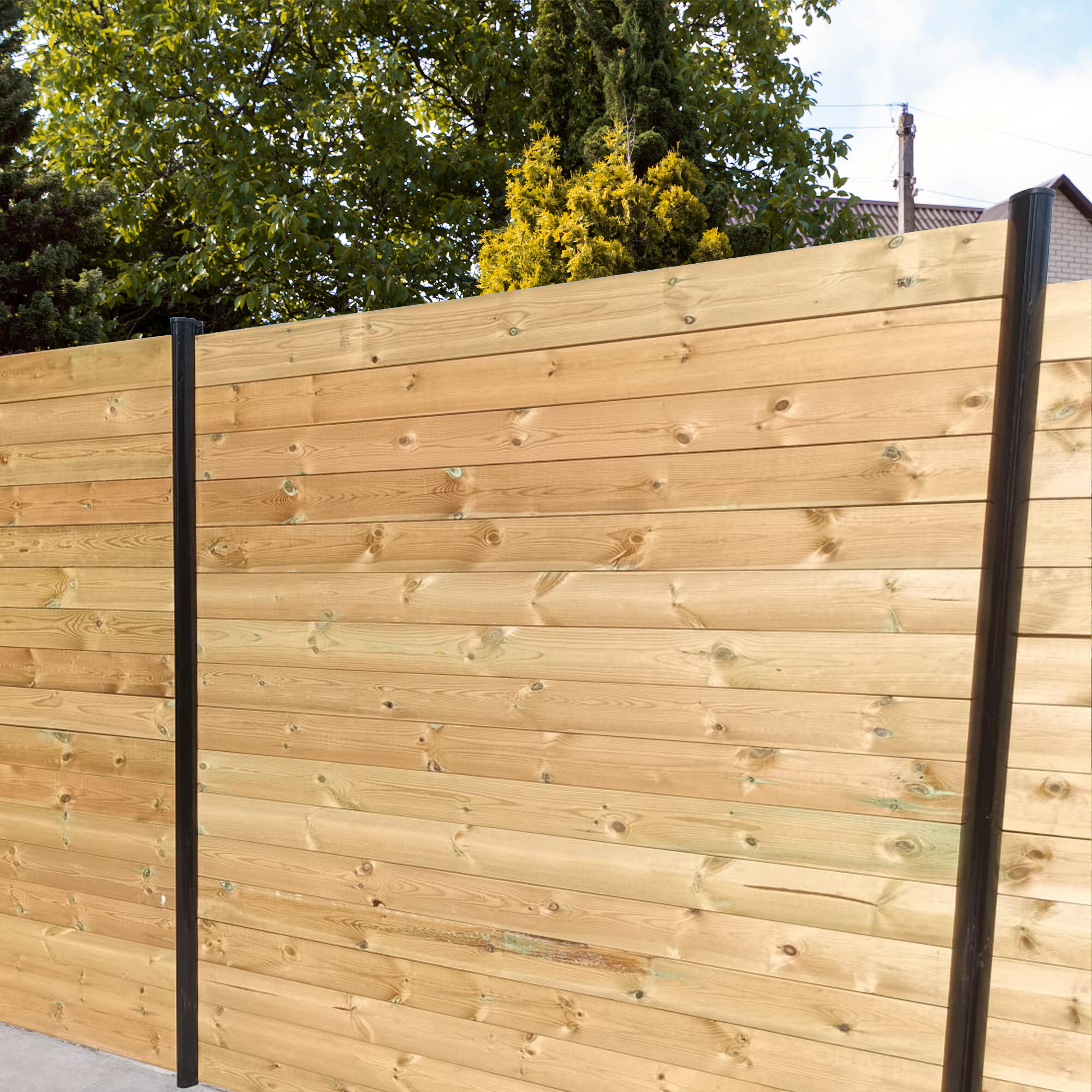 Poteau acier à sceller Noir - 9005 pour clôture bois, Axis line, H.250cm | Leroy Merlin