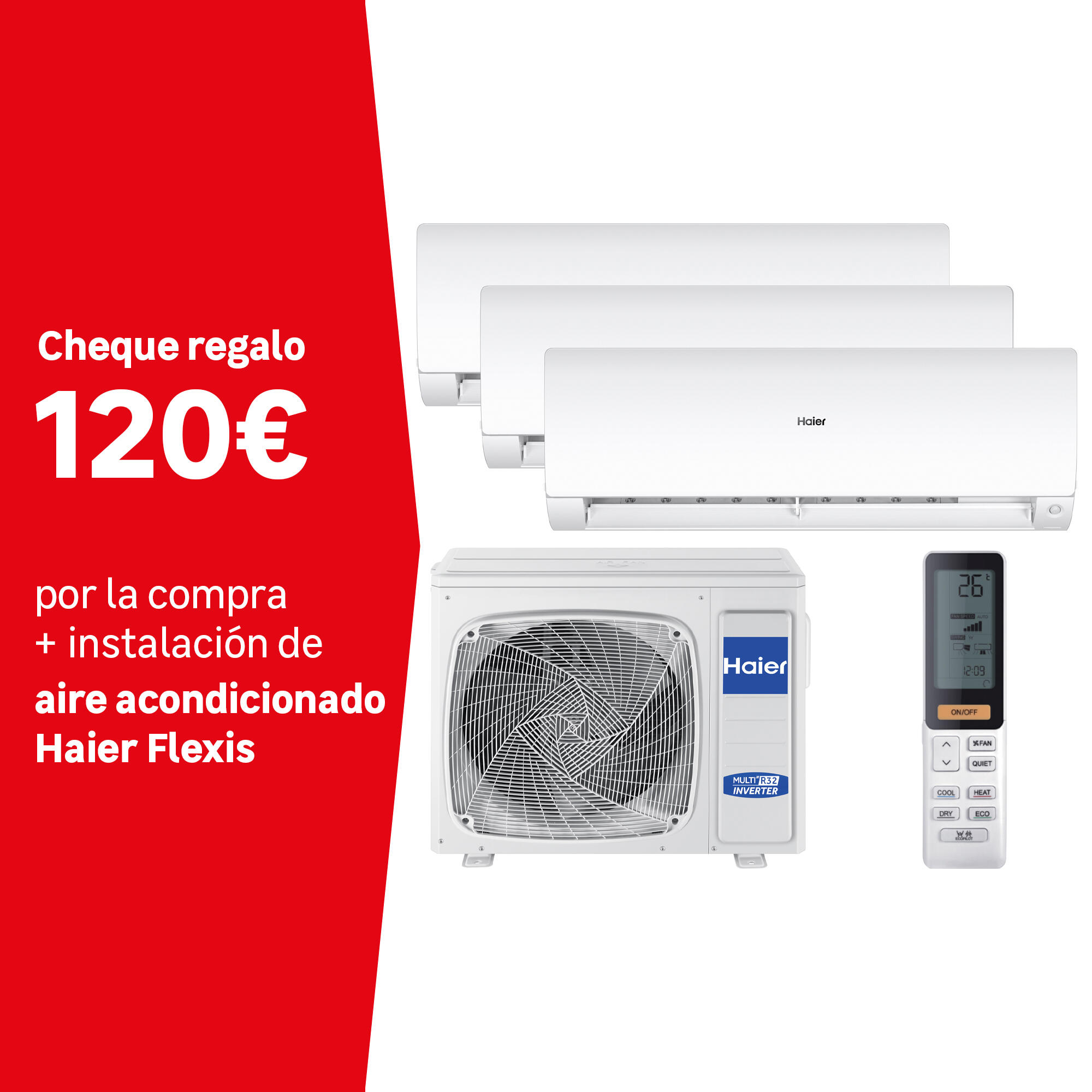 Aire acondicionado multisplit 3X1 HAIER FLEXIS UV 2x2236+3000 fg WIFI ...