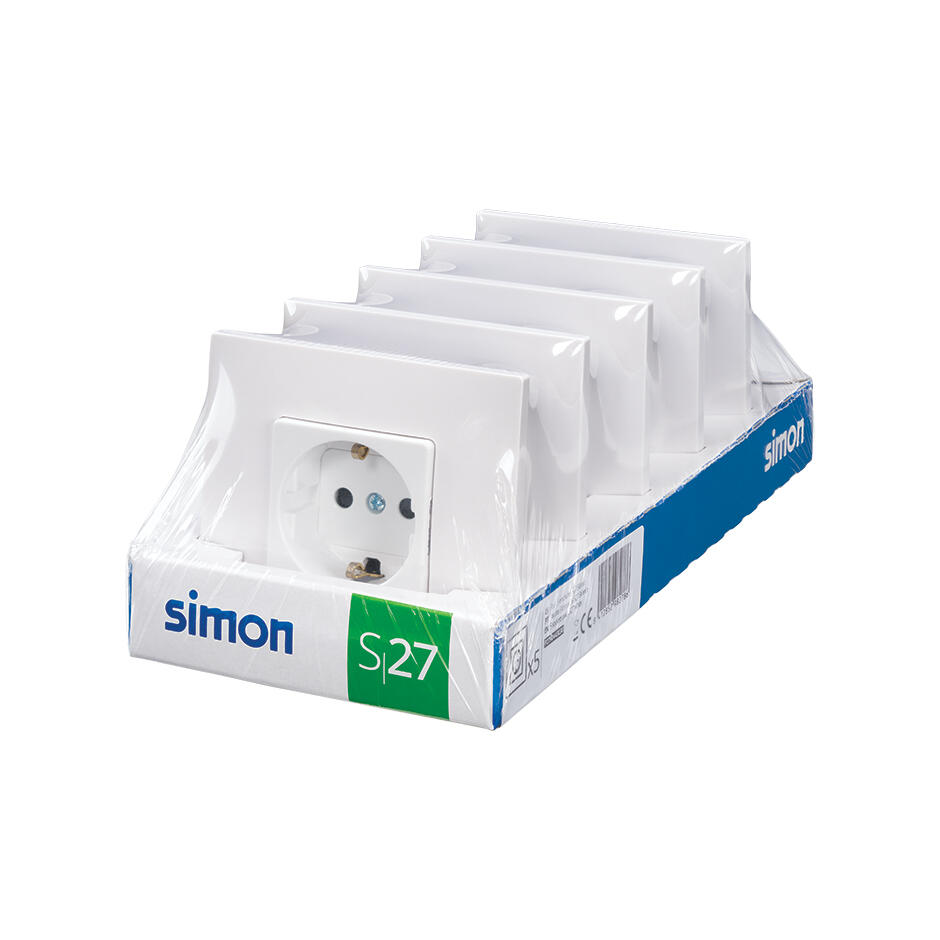 Pack 5 enchufes con toma de tierra SIMON 27 blanco | Leroy Merlin