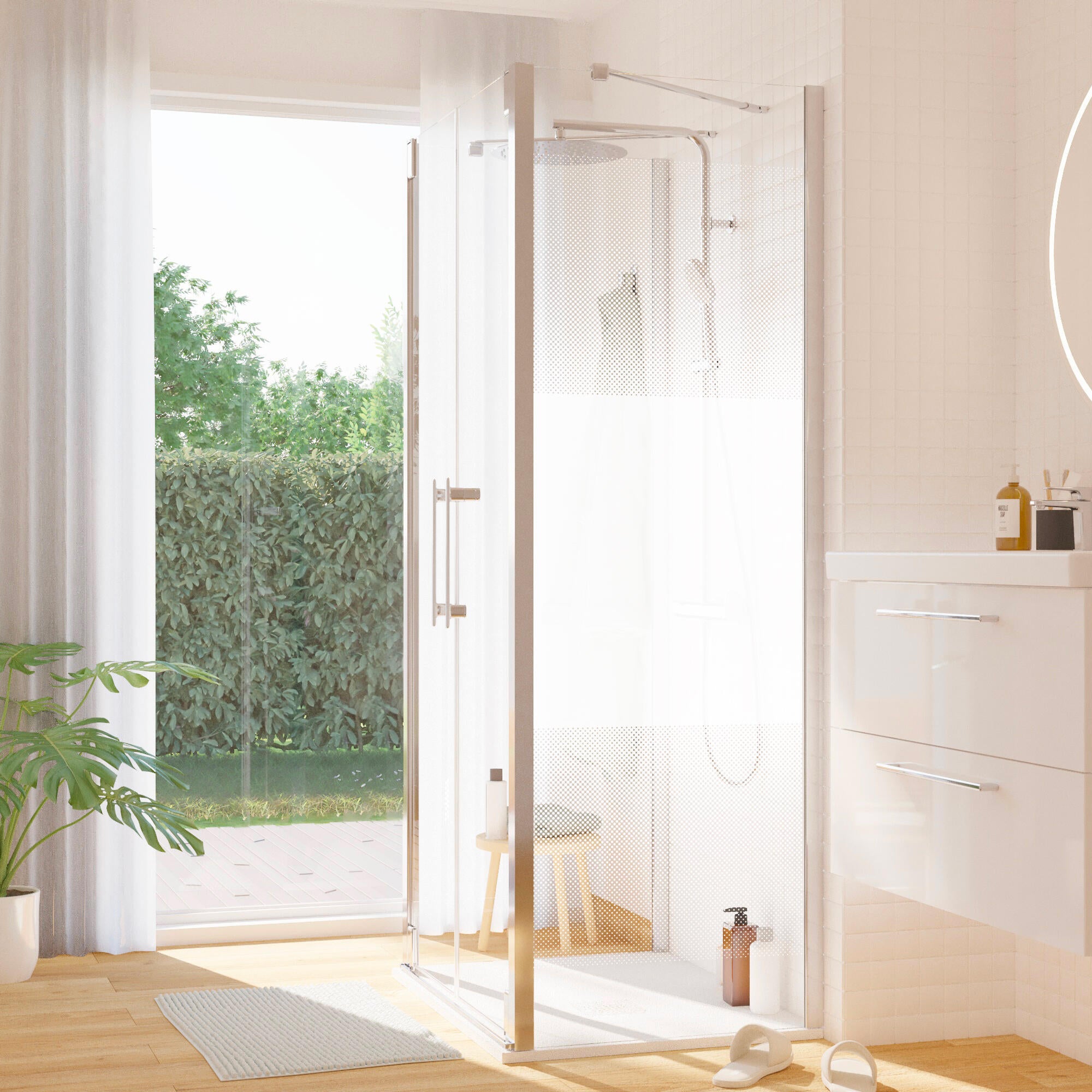 Paroi latérale pour porte pivo/batt vitrage sérigraphié, chromé l.70cm Remix | Leroy Merlin