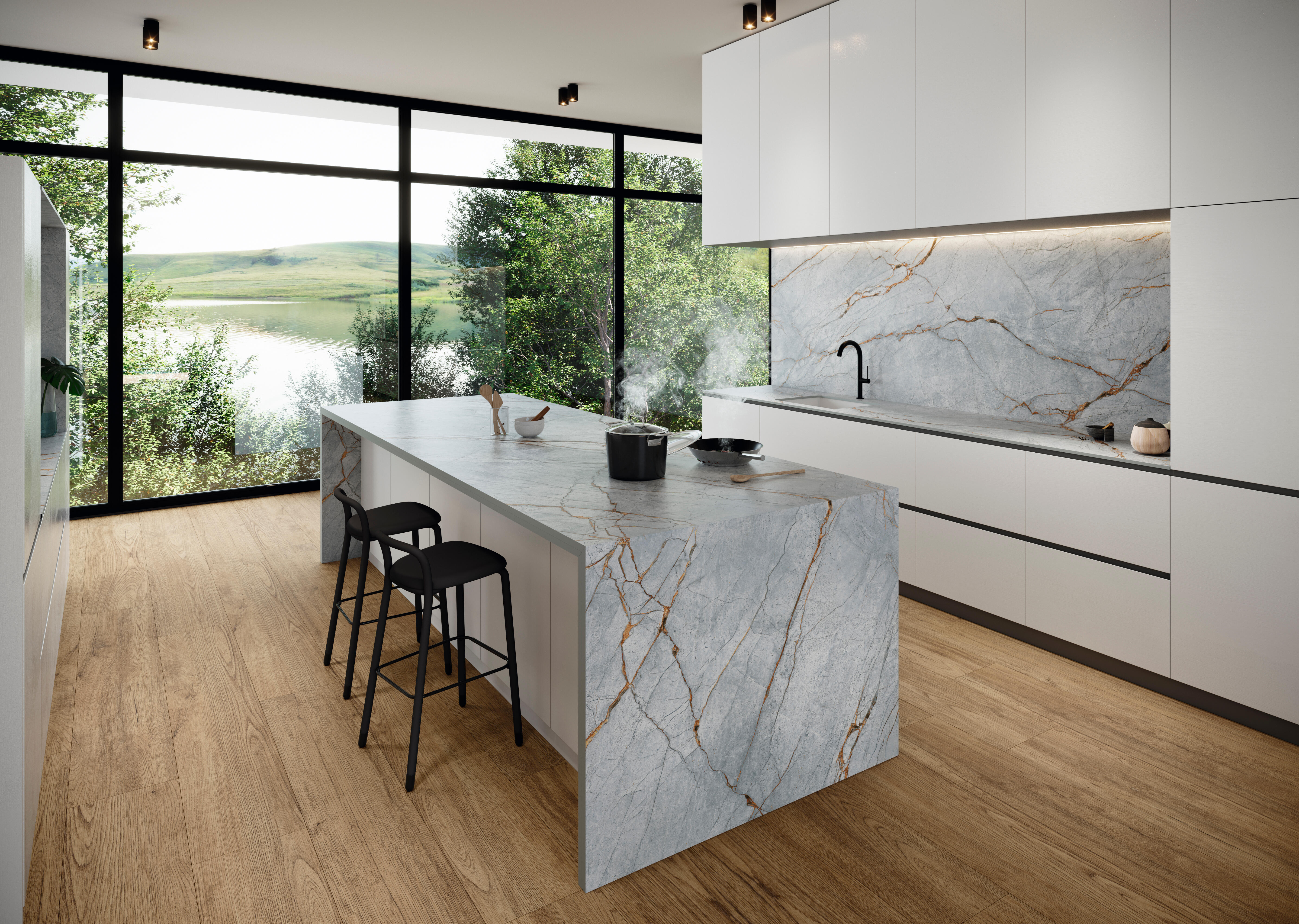 Encimera de cocina a medida Blue Roma natural Coverlam 12mm fondo 60 ...