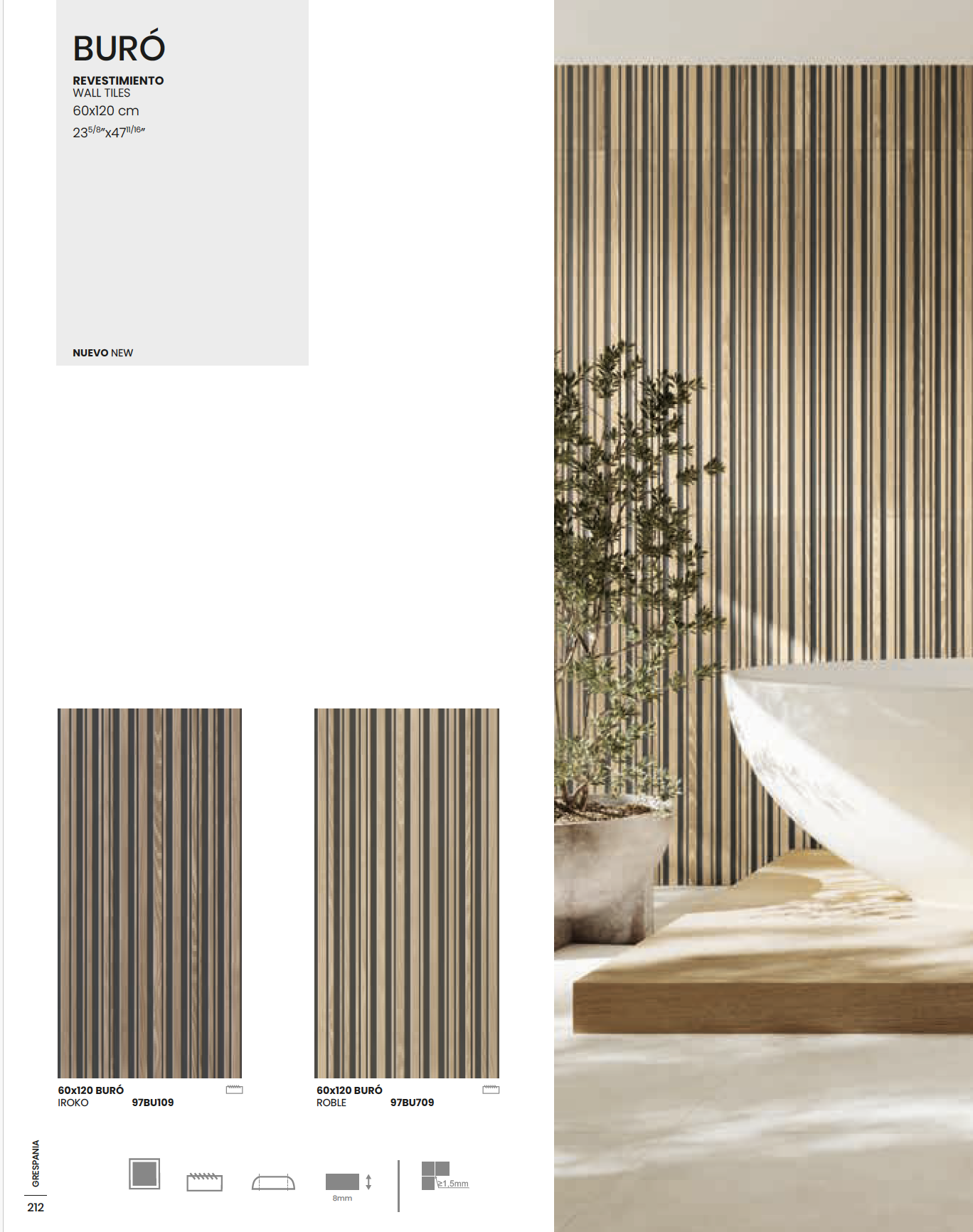 Azulejo cerámico Buró efecto palillería iroko 60x120 cm GRESPANIA ...