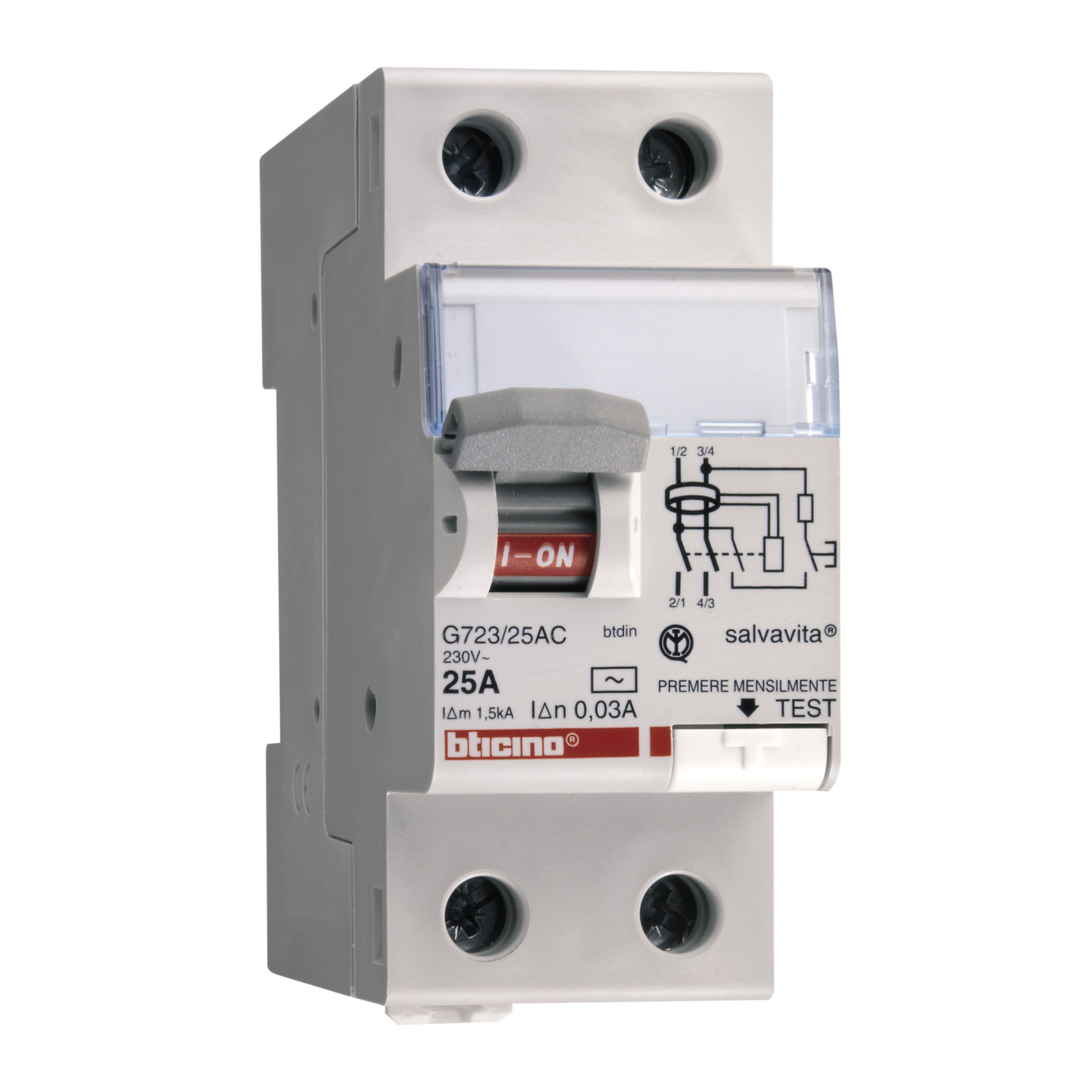 Differenziale salvavita BTICINO GC723AC25 2P poli 25A 30mA AC 2 moduli | Leroy Merlin