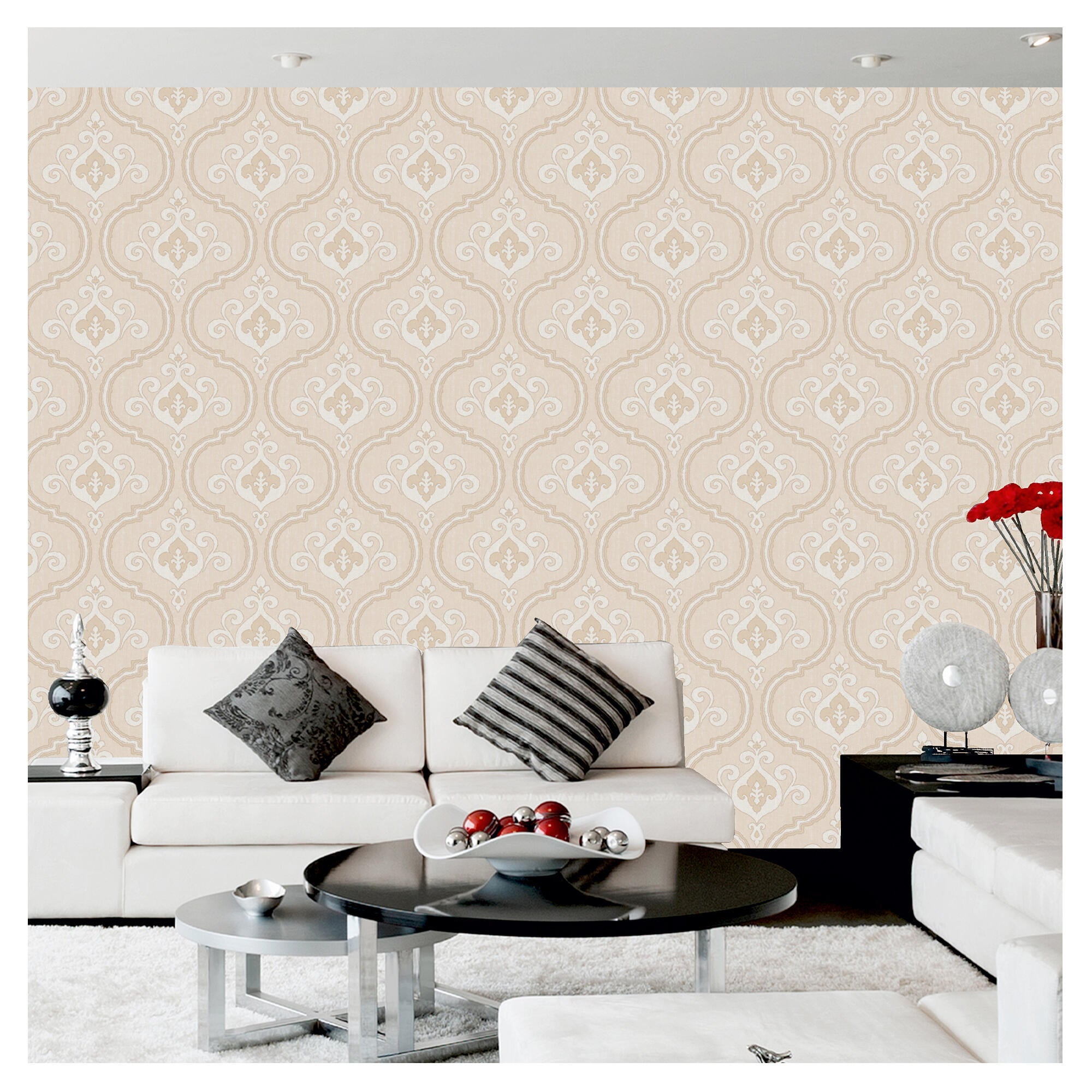 Papel pintado tnt Damasco 6321 beige 0,52x10 metros | Leroy Merlin