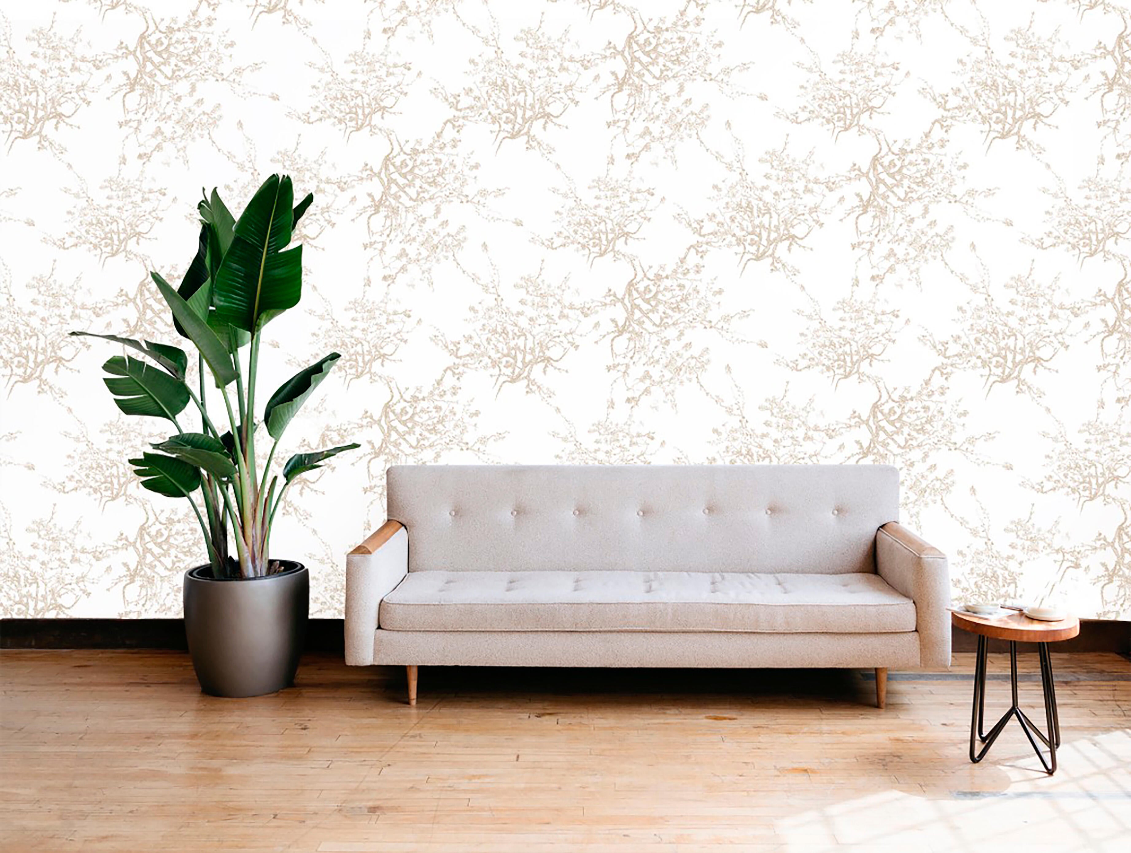 Papel pintado TNT aplicación cola en pared Naturaleza Kyoto beige ...