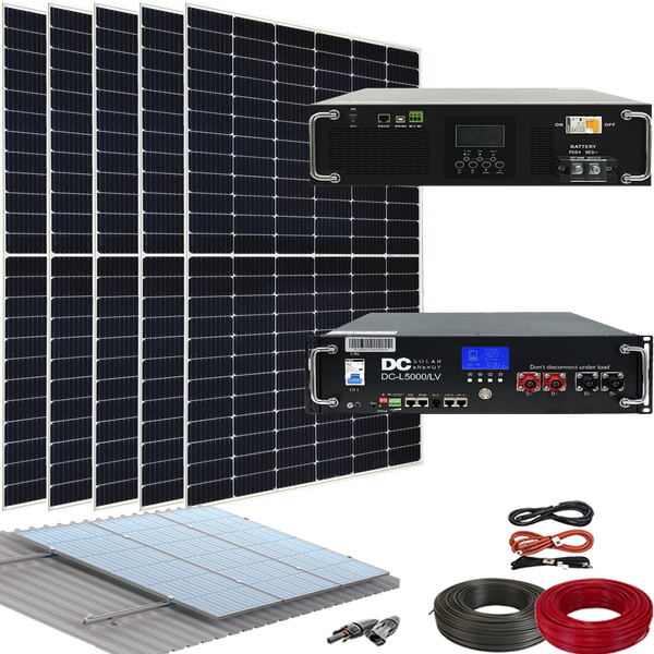 Kit Solar Aislada Caseta 5500W 12.5kWh/día con batería de litio | Leroy Merlin