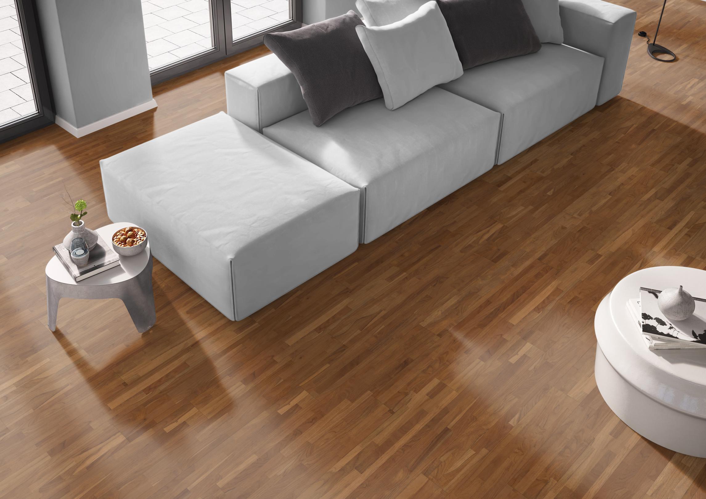 Parquet massif teck vitrifié 4 frises WOODFLOORING, l.12 cm | Leroy Merlin