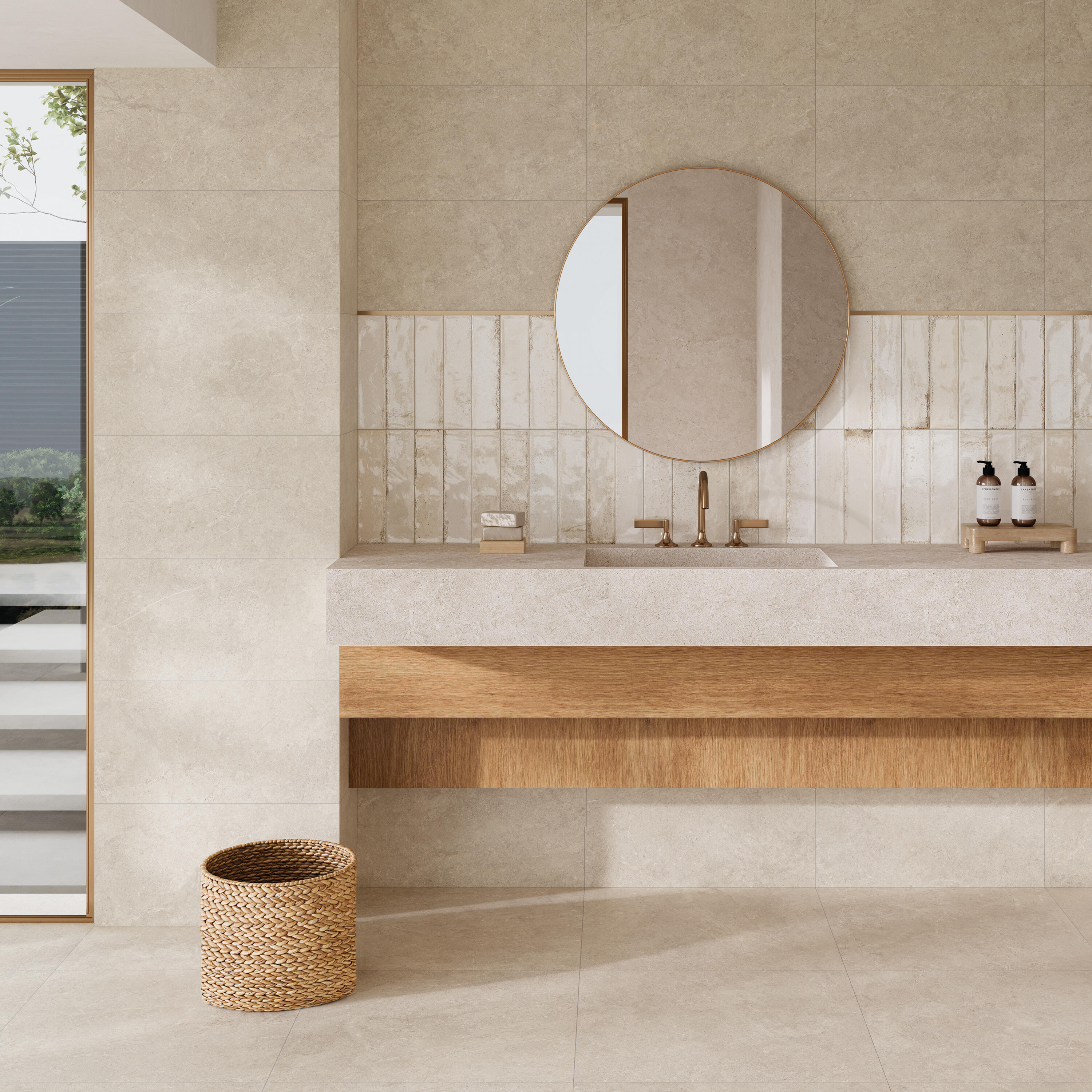 Suelo porcelánico Levante efecto piedra beige 60x60 cm C1 | Leroy Merlin