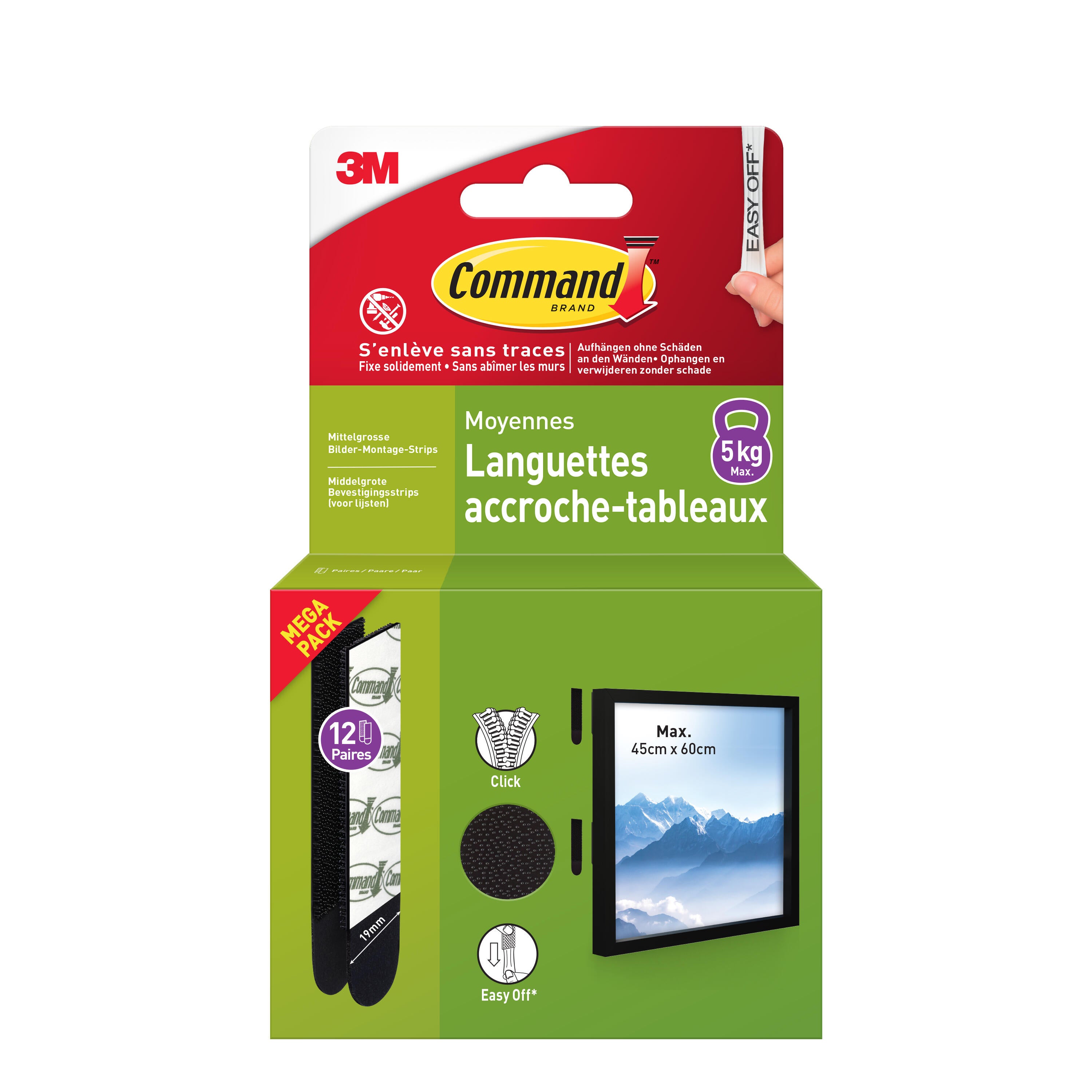 12 paires de languettes adhésives de fixation de tableaux 5kg max ...