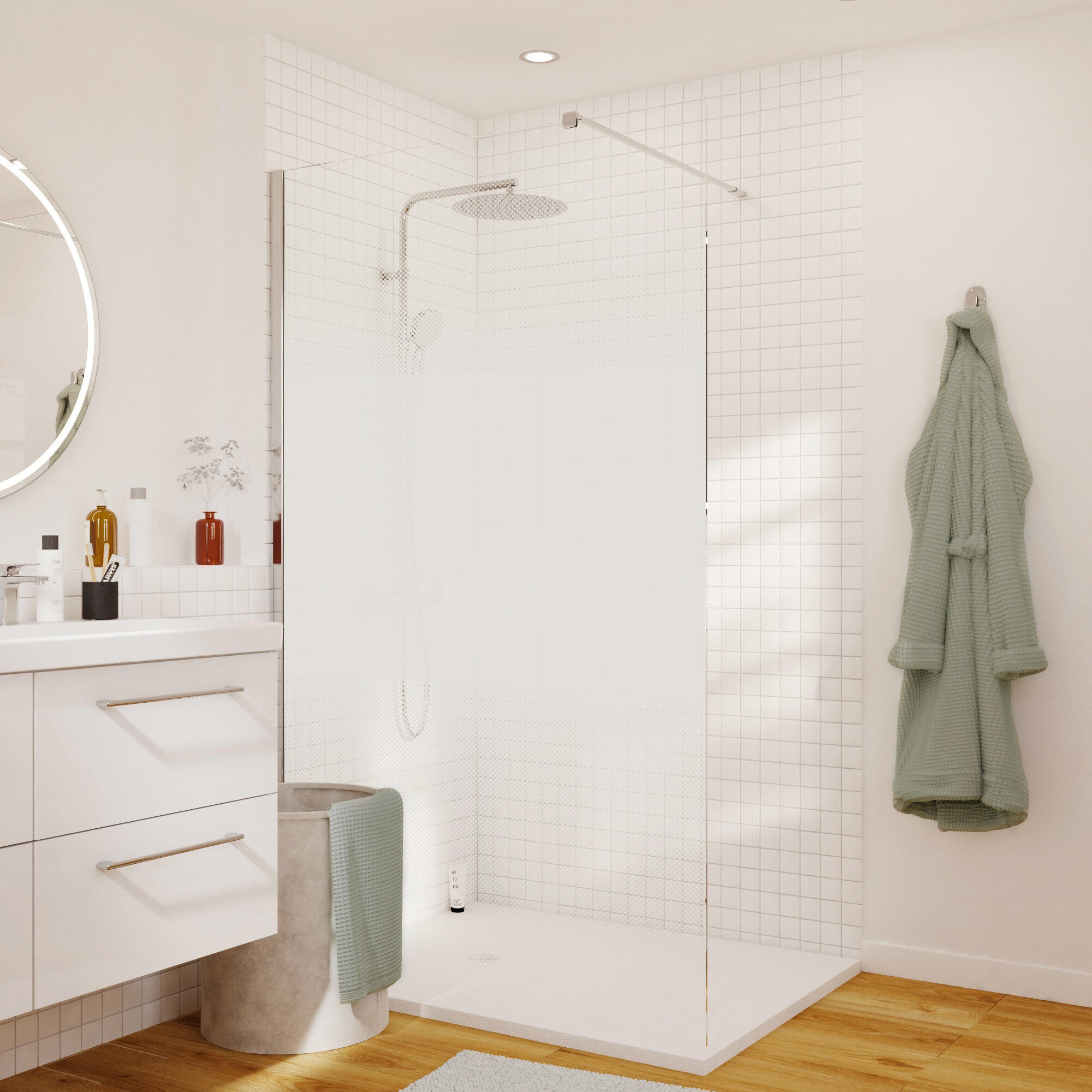 Paroi de douche à l'italienne verre sérigraphié, l.120cm, Ep. 8mm ...