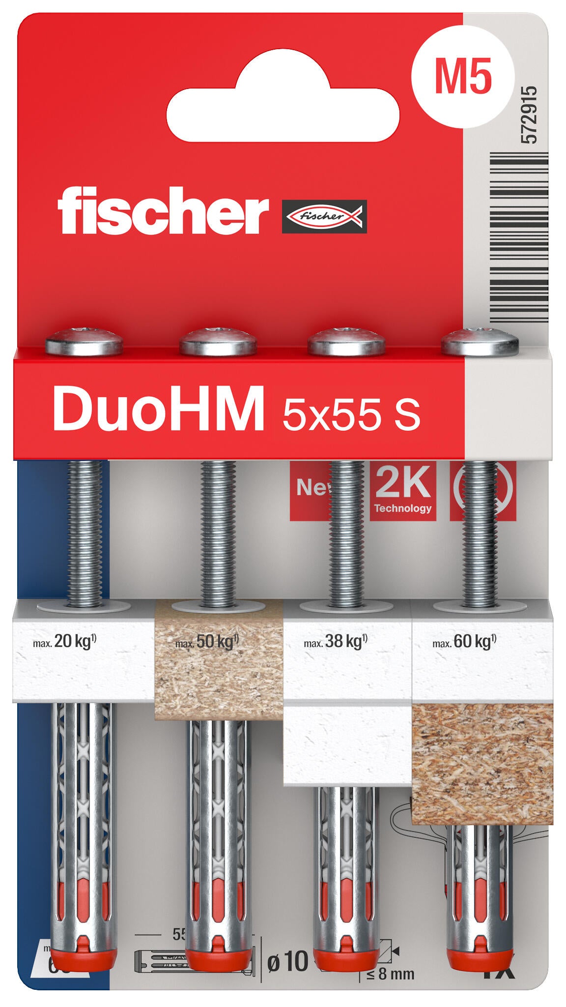 Cheville murale avec vis DuoHM FISCHER, Diam.5 x L.55 mm | Leroy Merlin