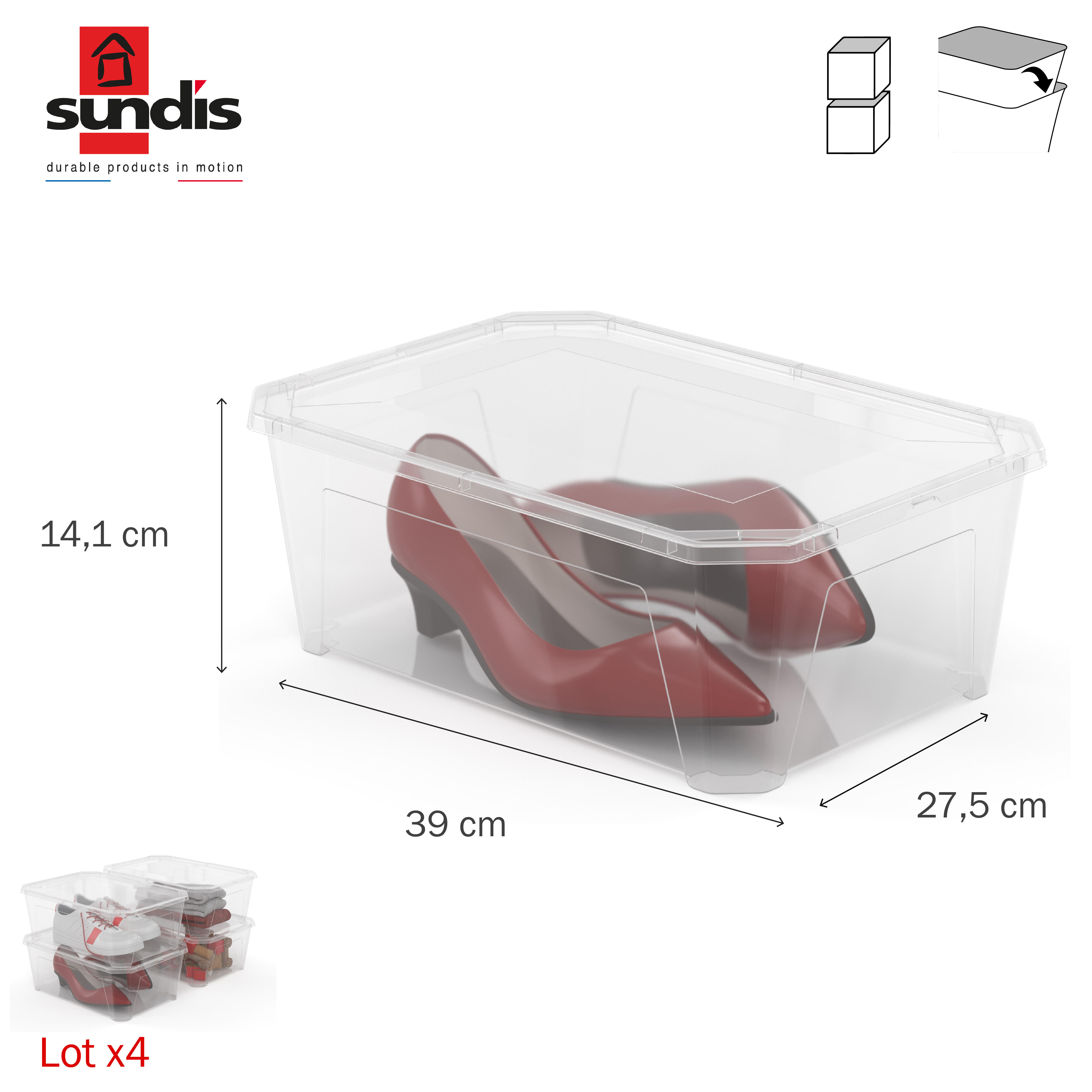 Lot de 4 boîtes SUNDIS FLYX BOX polypropylène l.39 x P.27.5 x H.14.1 cm ...