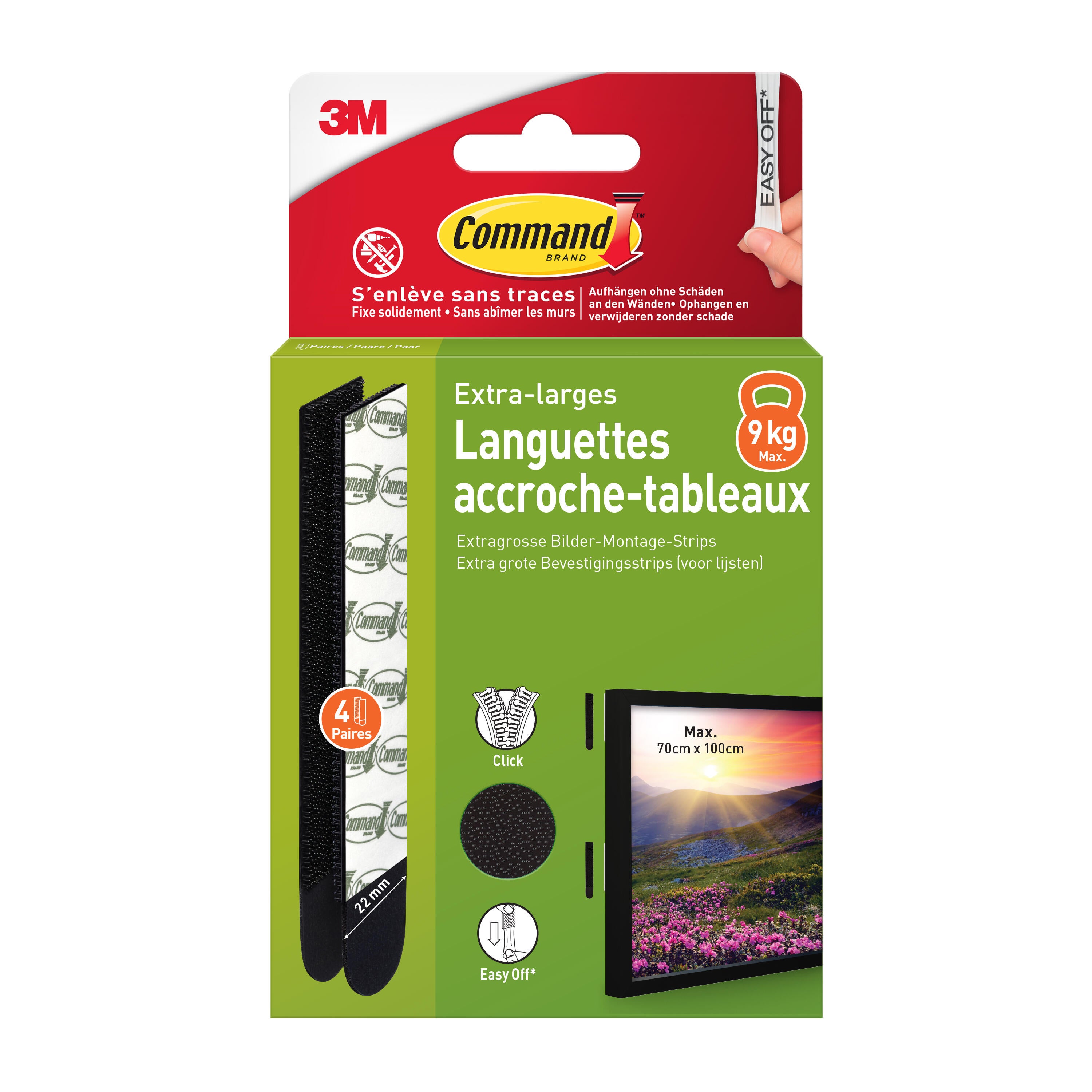 4 paires de languettes adhésives noir de fixation de tableaux 9kg max ...