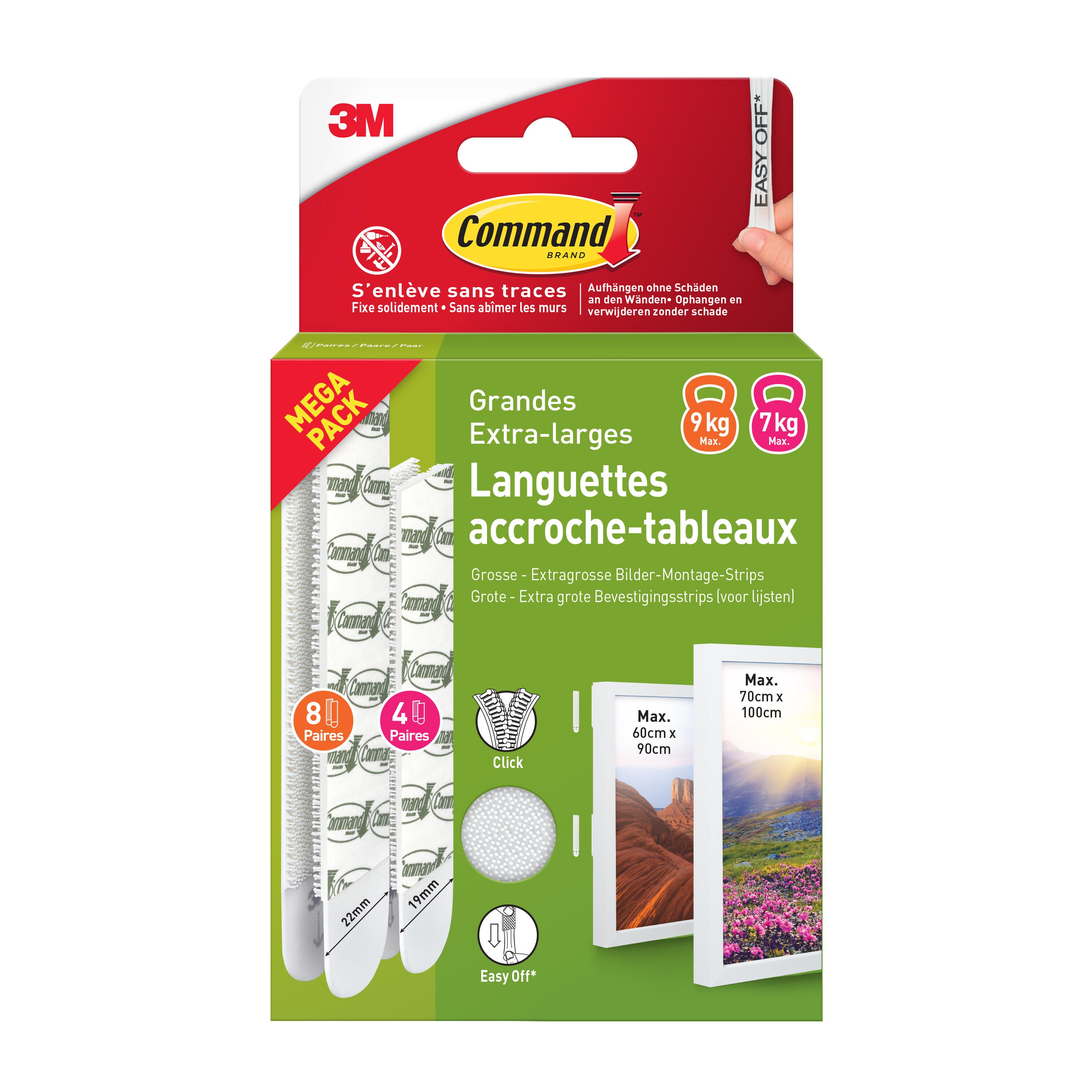 12 paires de languettes adhésives blanc de fixation de tableaux 9kg max ...