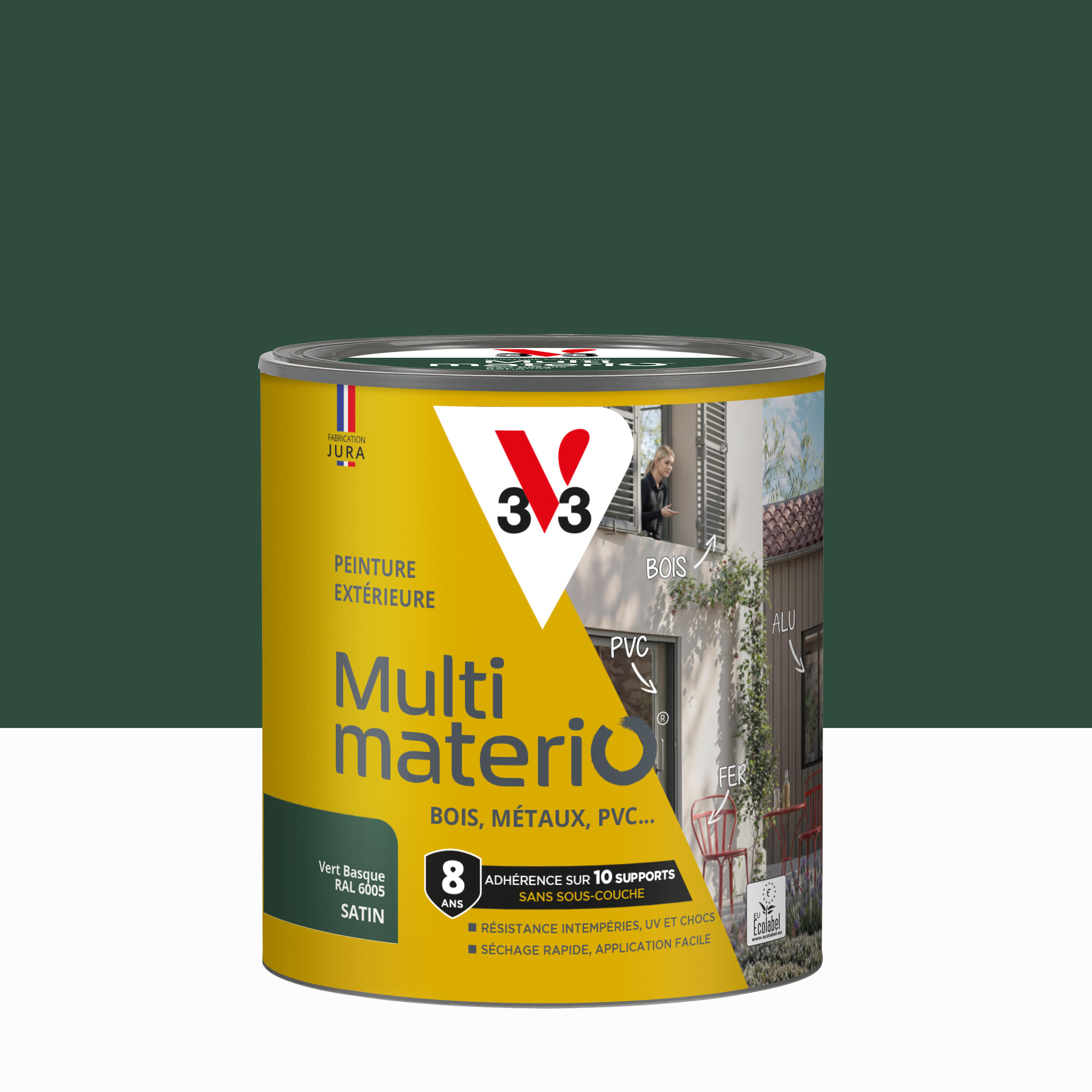 Peinture extérieure bois, fer, plastique V33 vert basque satiné 0.5l ...