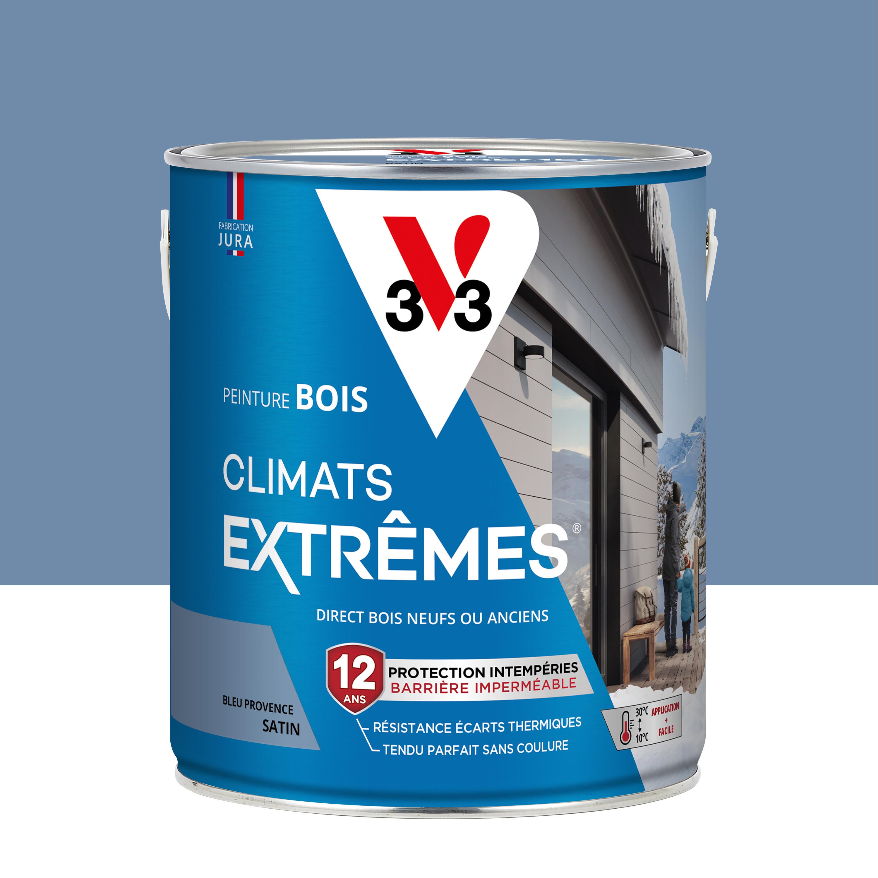Peinture extérieure bois Climats extrêmes® V33 bleu provence satiné 2 ...