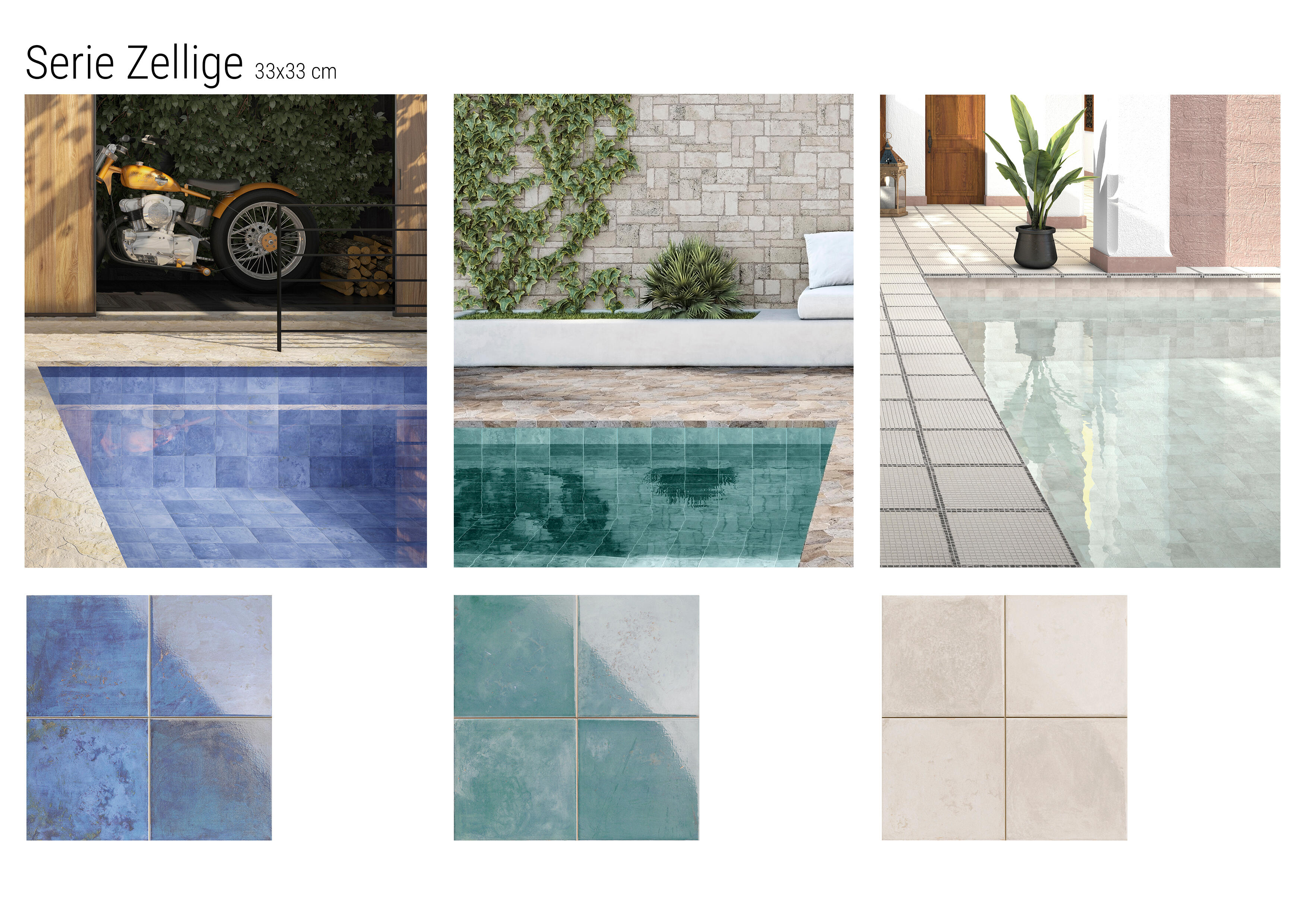 Suelo/Azulejo piscina porcelánico Zellige efecto zellige perla 33x33 cm ...