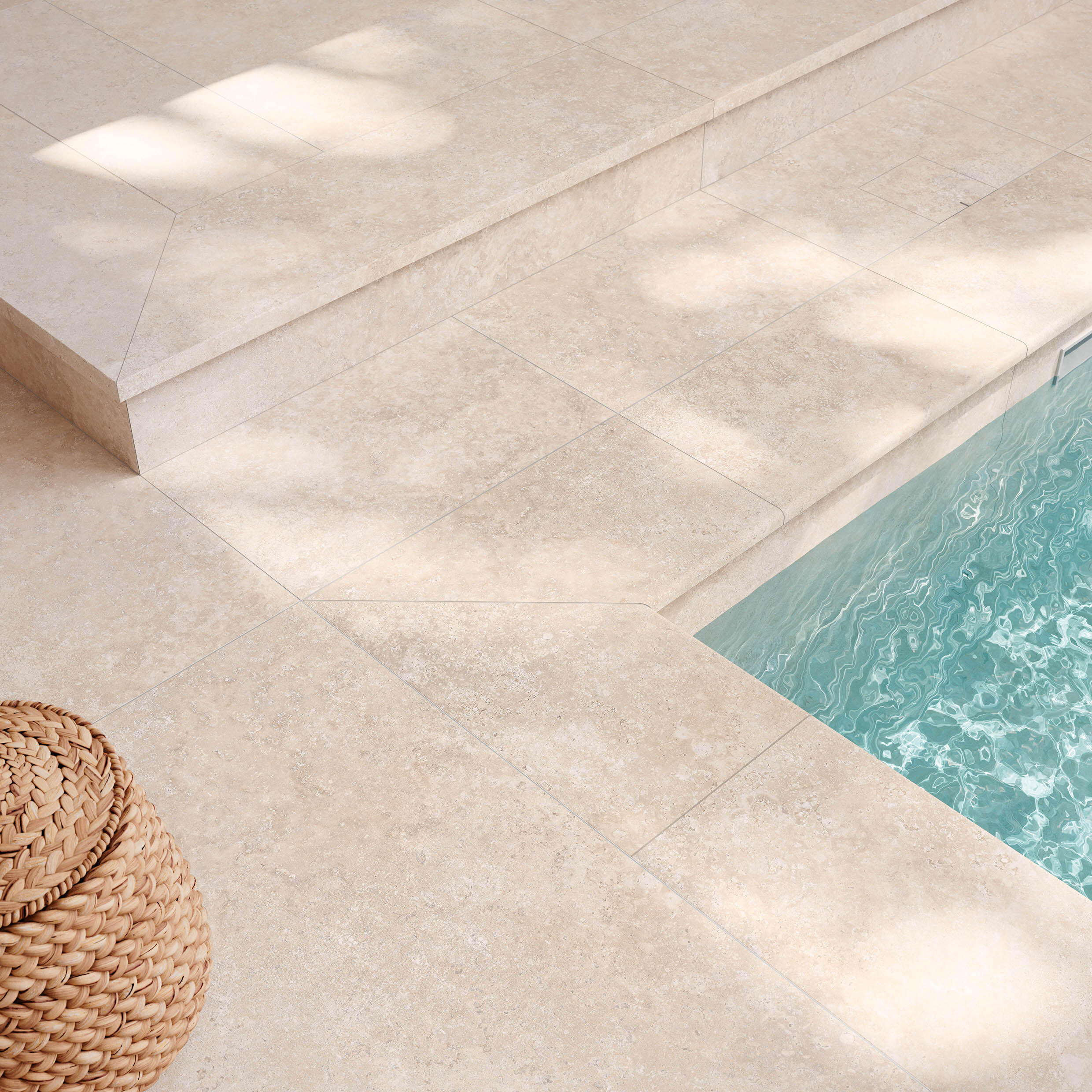 Azulejo piscina loza Aura efecto travertino crema 30x60 cm C3 CERAMICA ...
