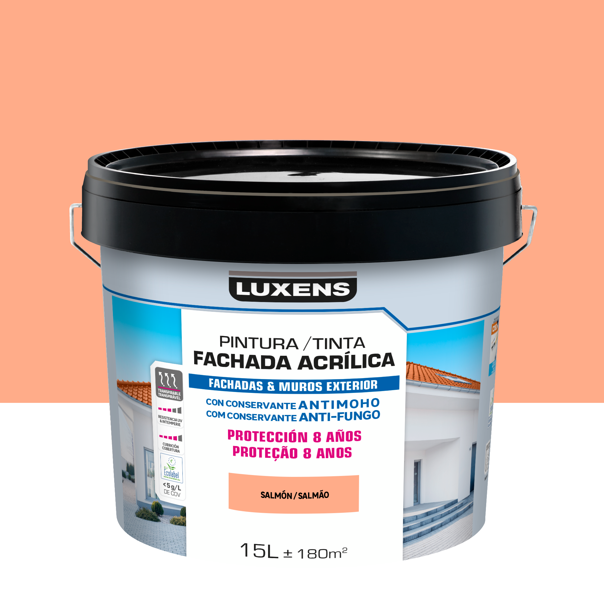 Pintura exterior color salmón para hormigón, fachada LUXENS mate 15L ...