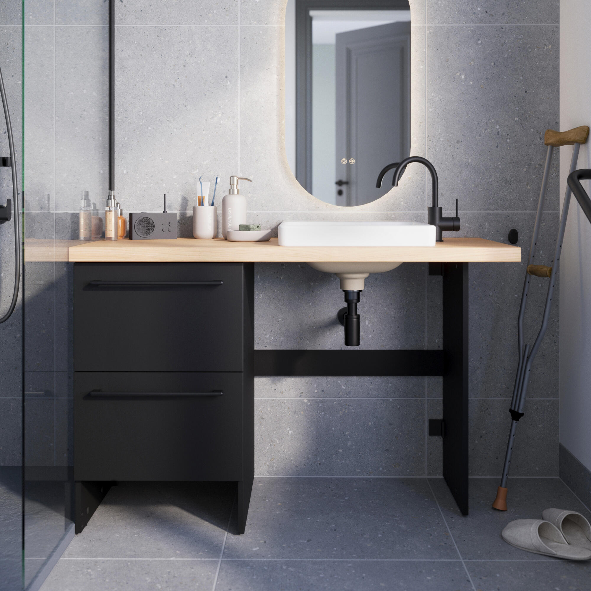 Meuble simple vasque l.107 x H.73.2 x P.46 cm, noir mat, Remix positive | Leroy Merlin