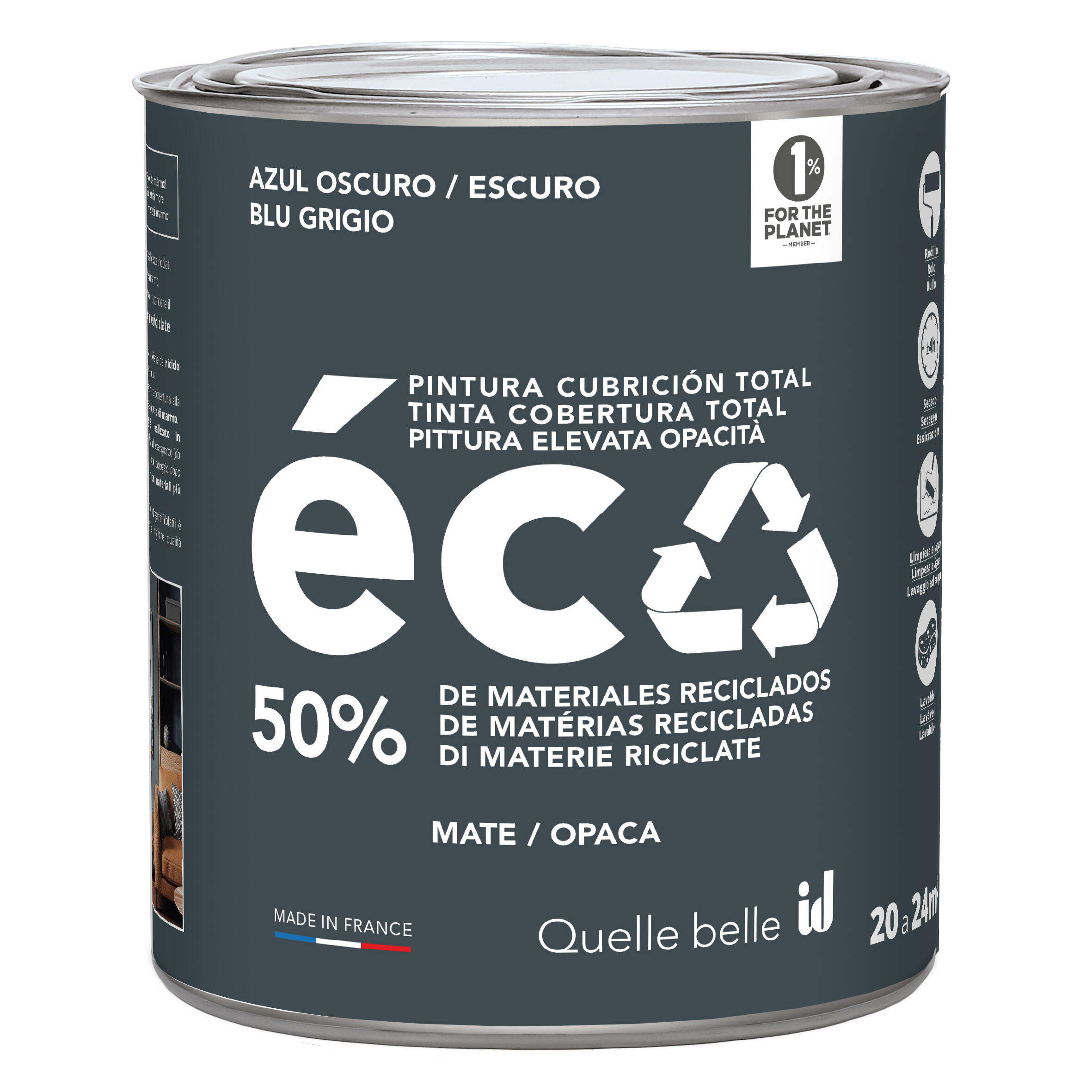 Pintura de interior Eco ID color azul oscuro mate 2L para paredes y ...