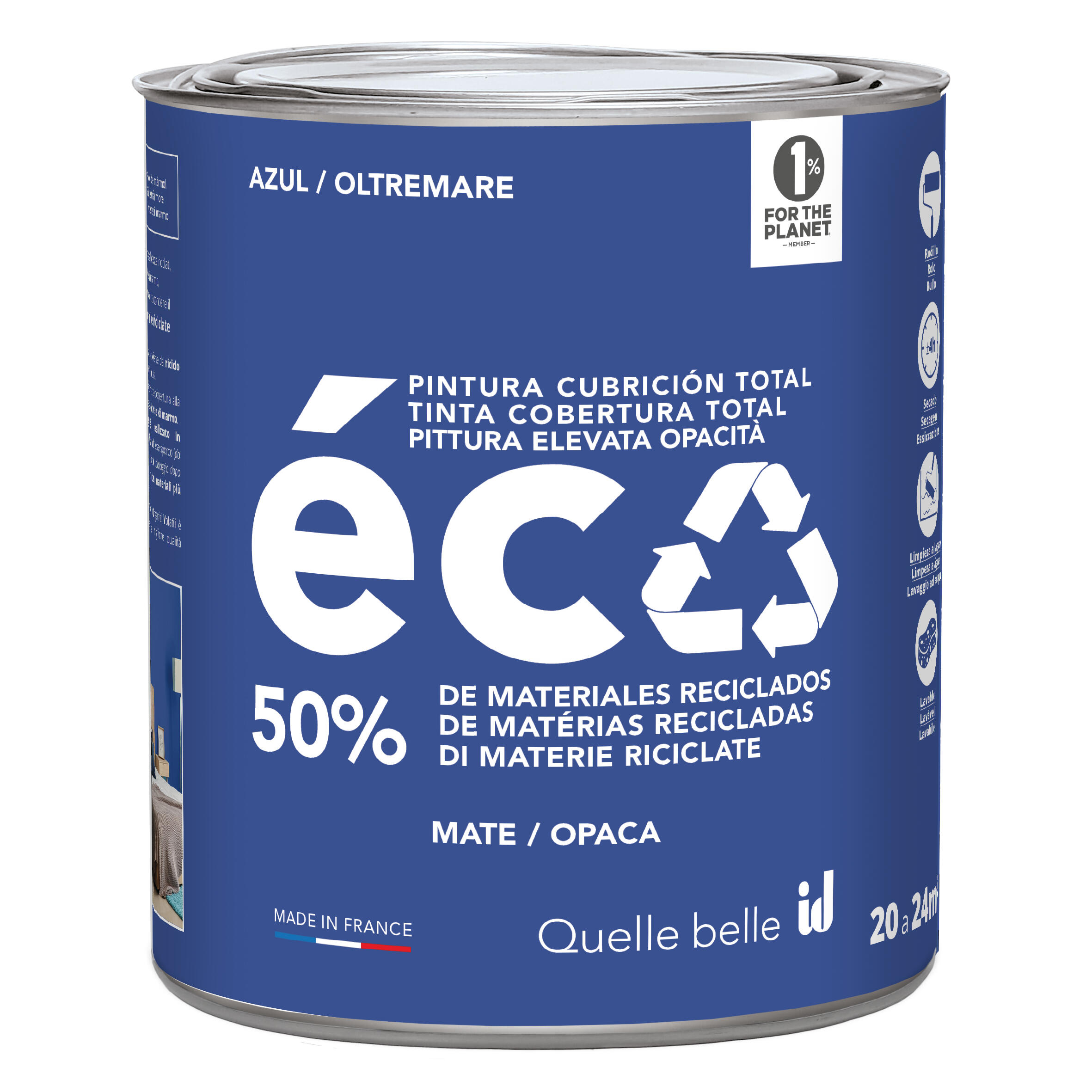 Pintura de interior Eco ID color azul mate 2L para paredes y techos ...