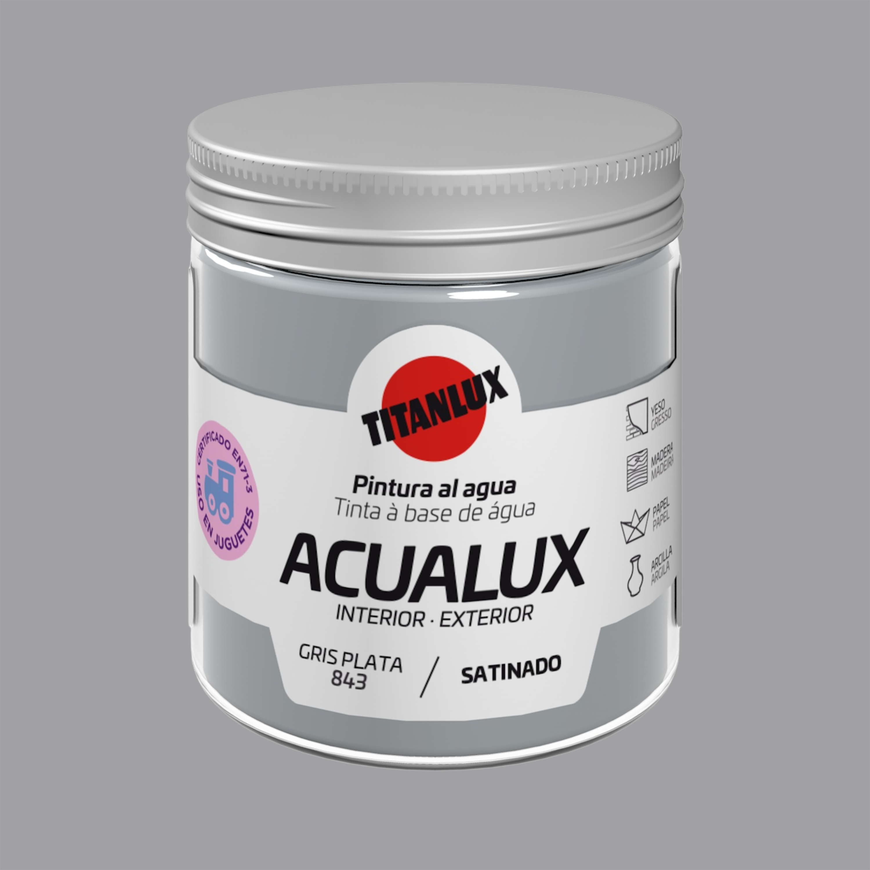 Pintura decorativa efecto liso ACUALUX TITANLUX color gris plata 75ml ...