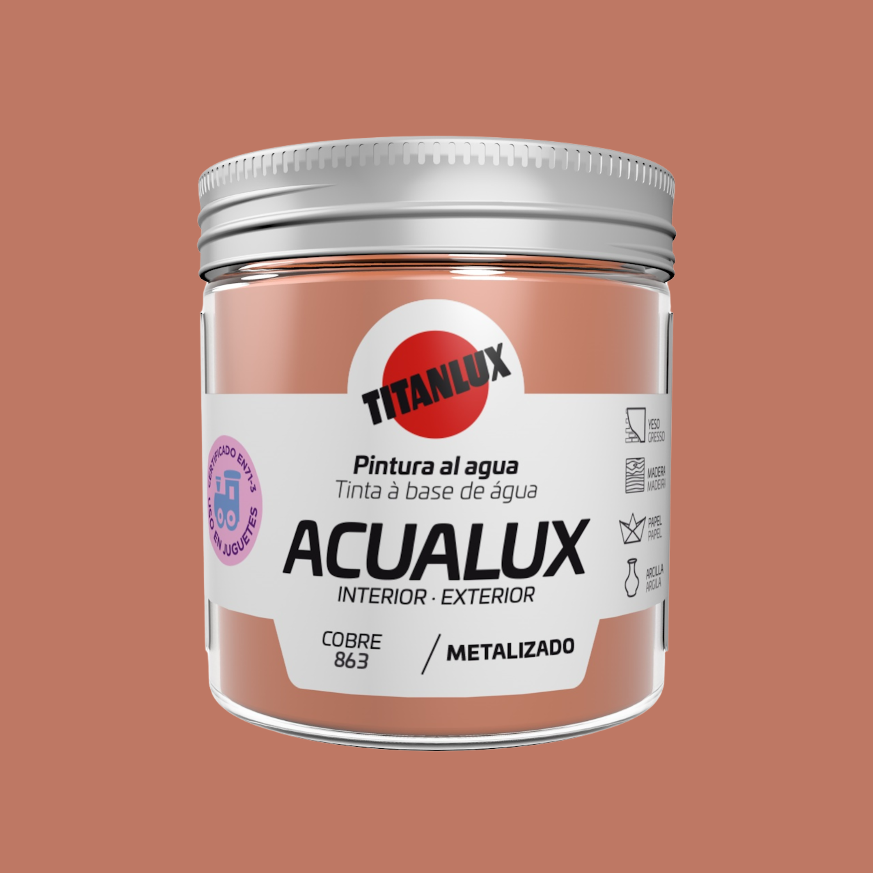 Pintura decorativa efecto liso ACUALUX TITANLUX color cobre 75ml ...