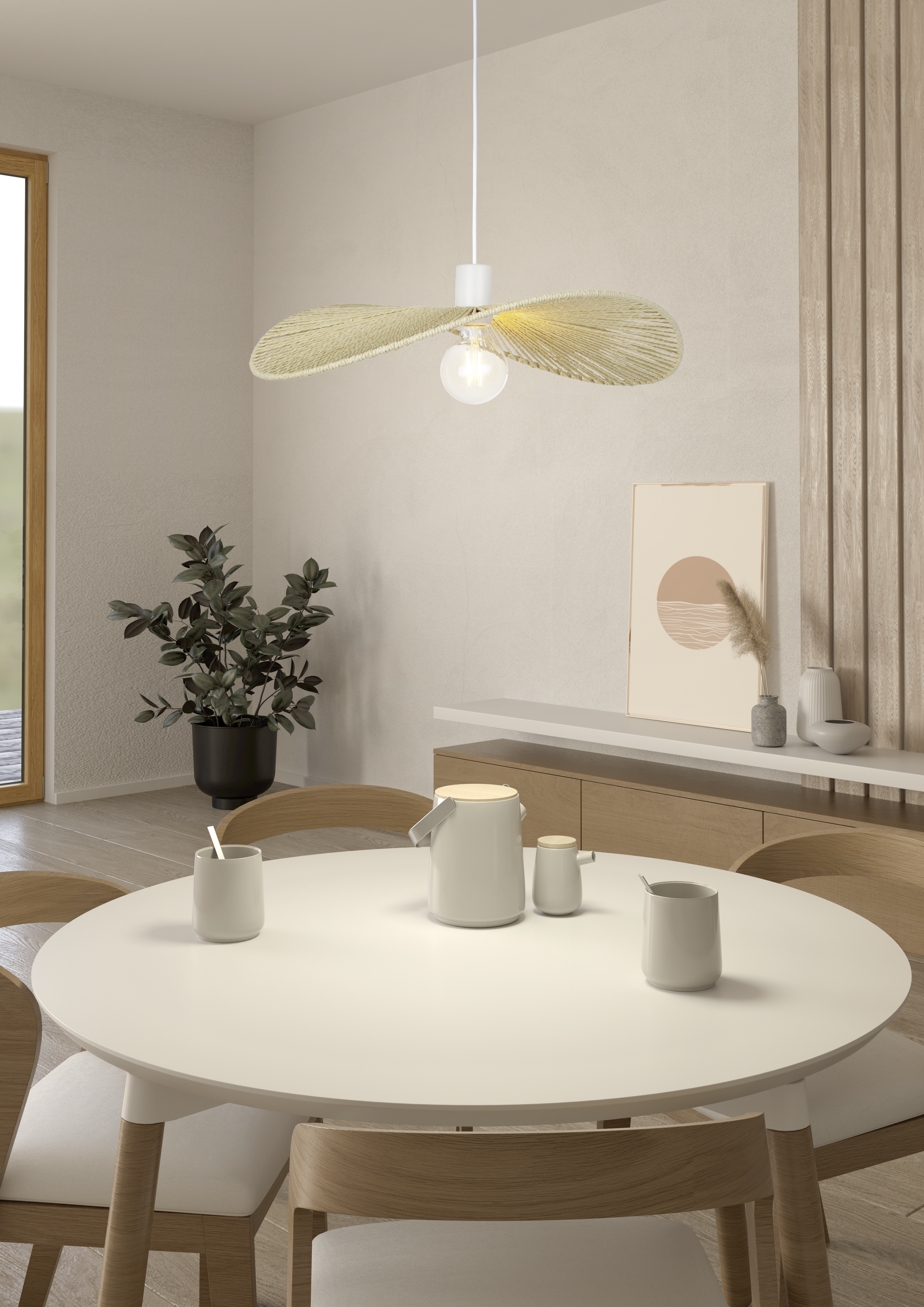 Lámpara de techo colgante de papel y rafia beige 1 luz E27 Siruela Ø56 ...