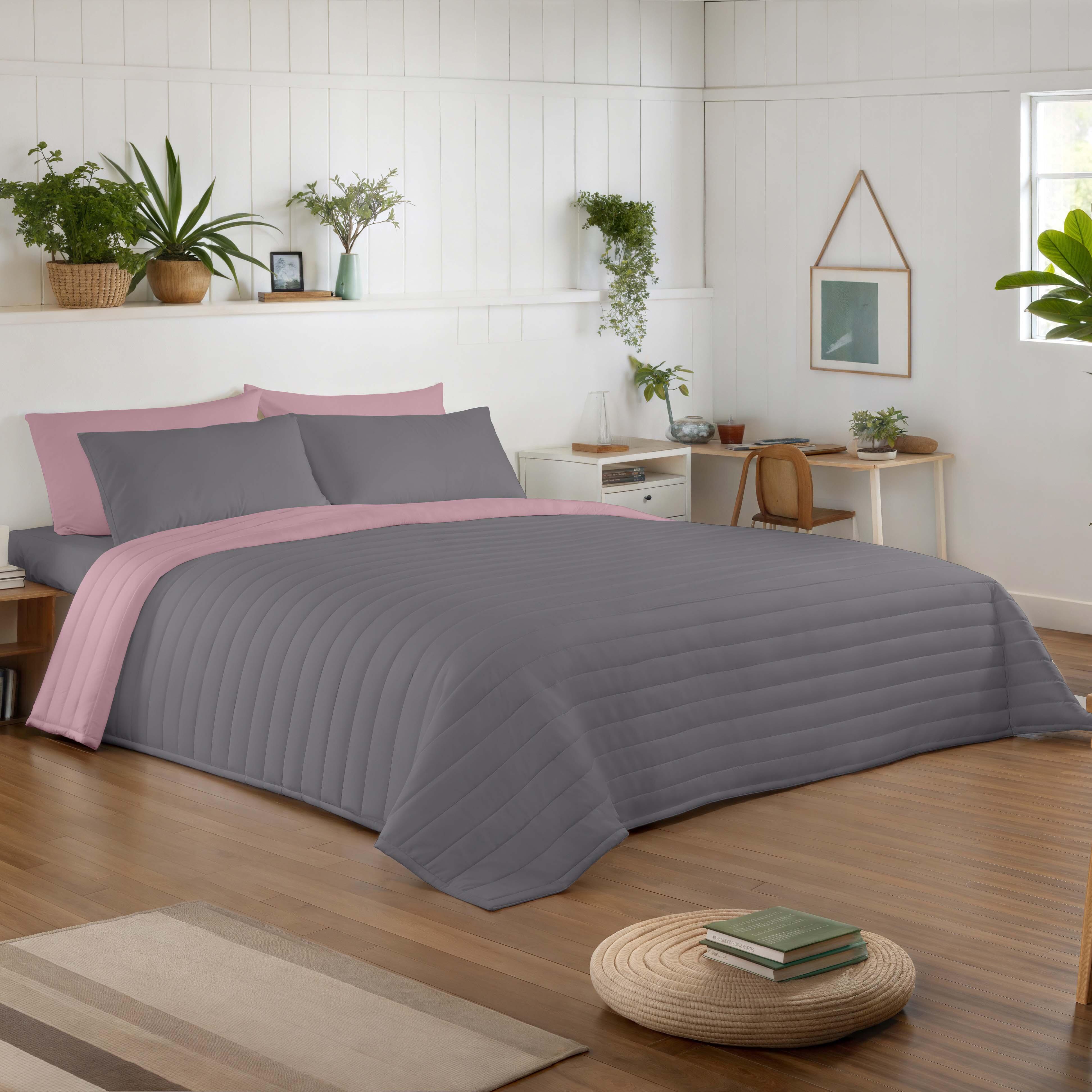 Colcha de cama Bouti 250x270 cm gris/rosa para camas de 150 cm | Leroy ...